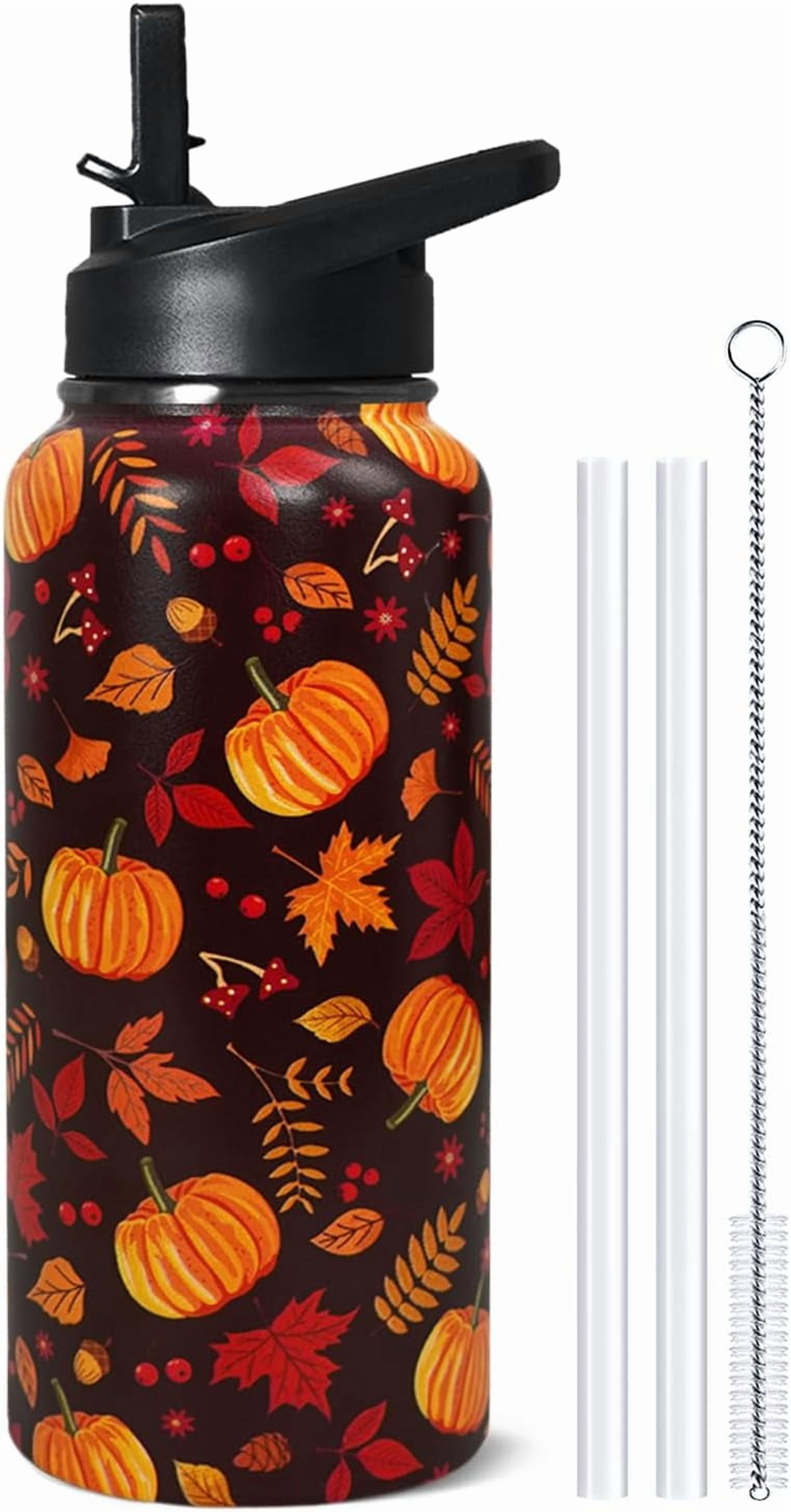 32oz Fall Stainless Insulated Aater Water Bottle with Straw,Autumn Gym ...