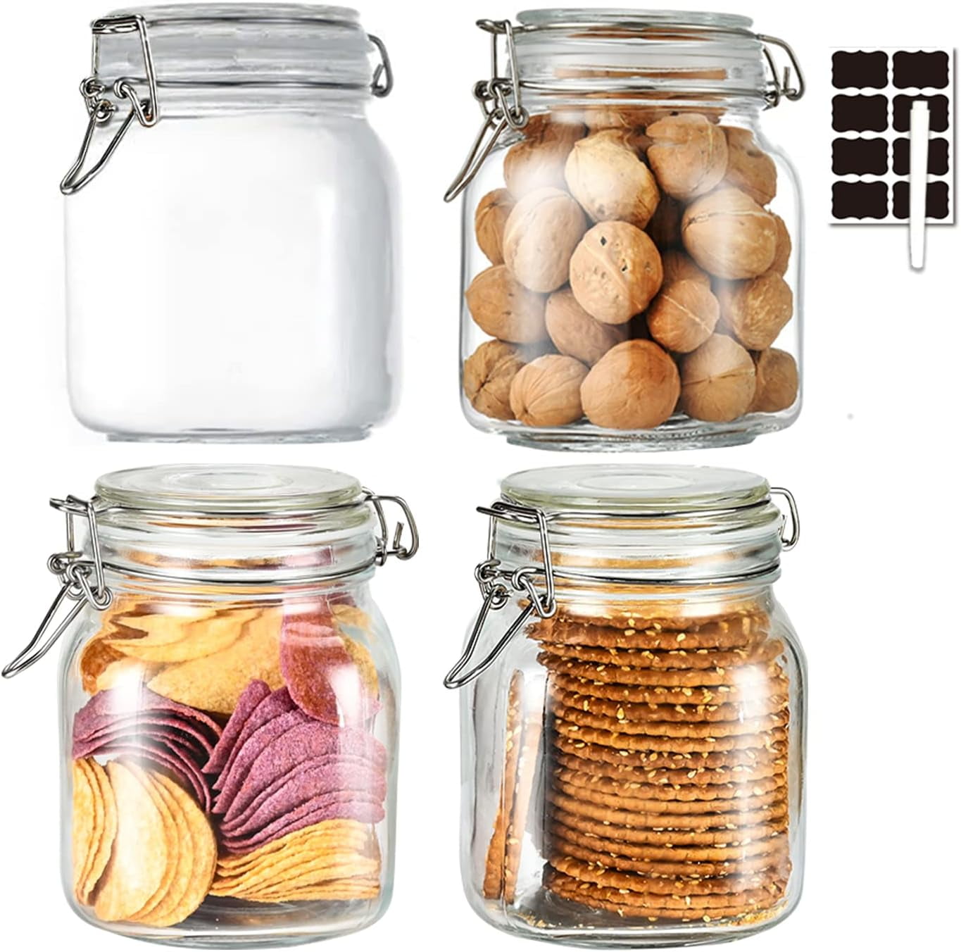 32oz Glass Food Storage Jars with Airtight Clamp Lids,Set of 4 Airtight ...