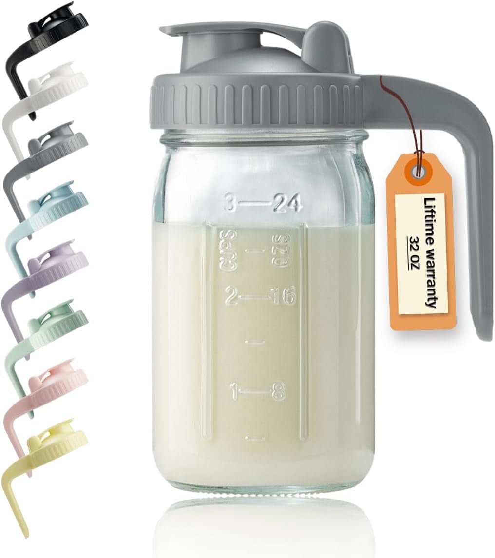 32oz Glass Pitcher with Lid & V-shaped Pour Spout - 1 Quart Breastmilk ...