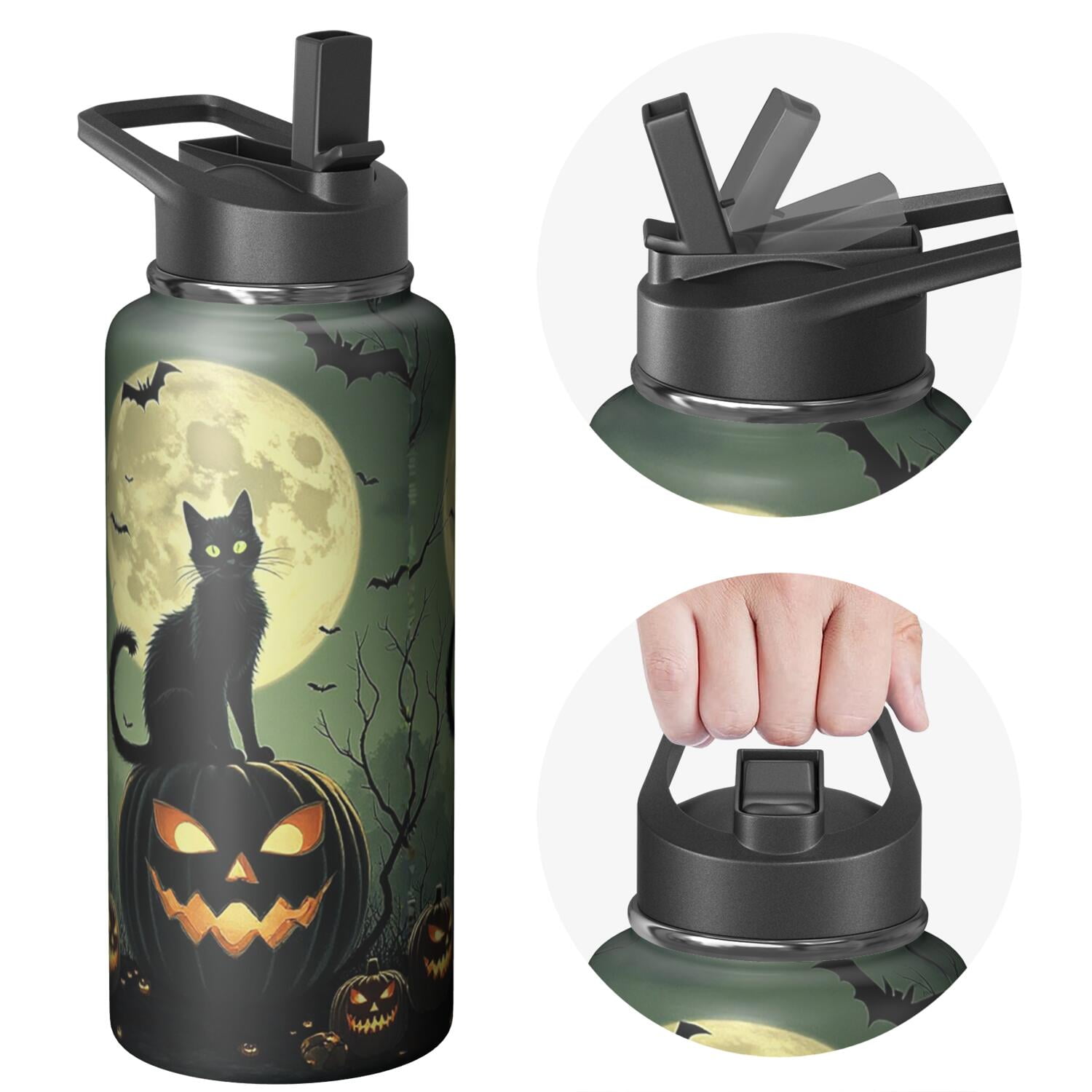 32oz Halloween Water Bottle, Gothic Witch, Bat and Cobweb Design ...