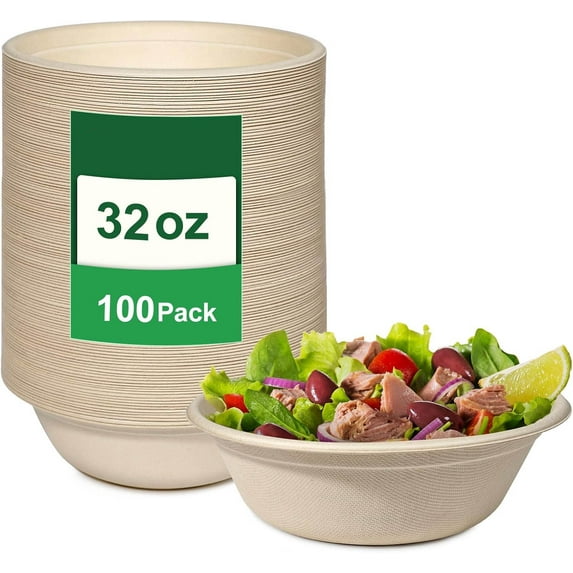 32oz Large Disposable Bowls, 100 Pack Heavy Duty Paper Bowls ...