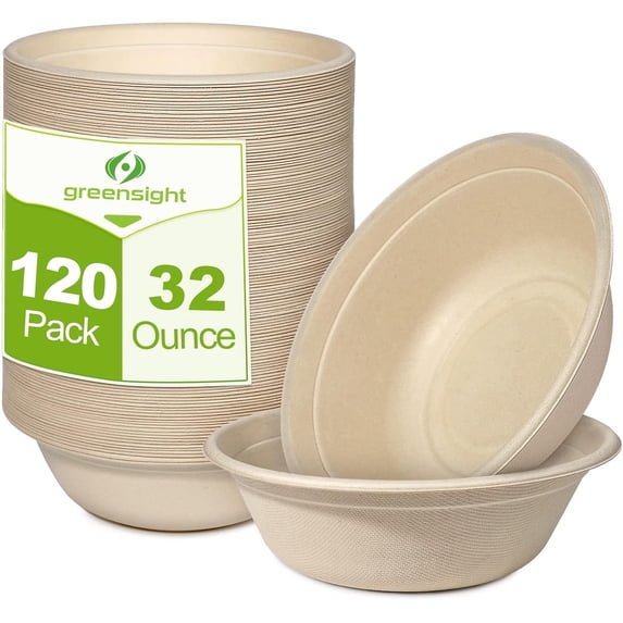 32oz Large Paper Bowls - 120 Pack Heavy Duty, Biodegradable ...