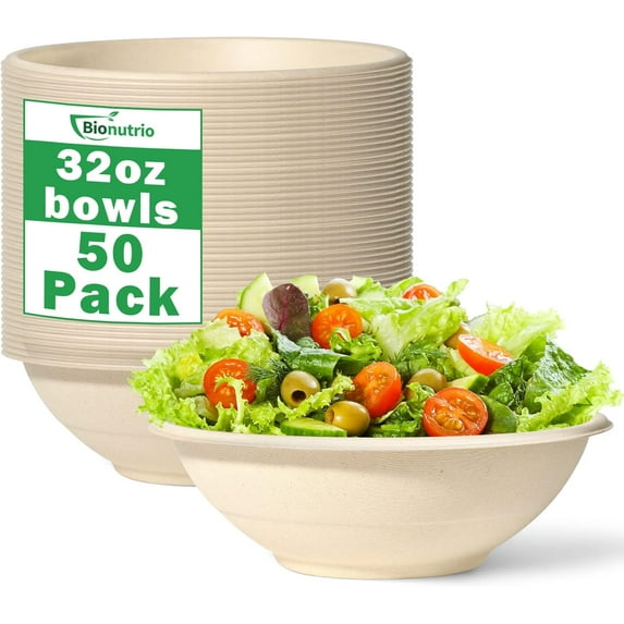 32oz Large Paper Bowls - 50 Pack Heavy Duty, Biodegradable ...