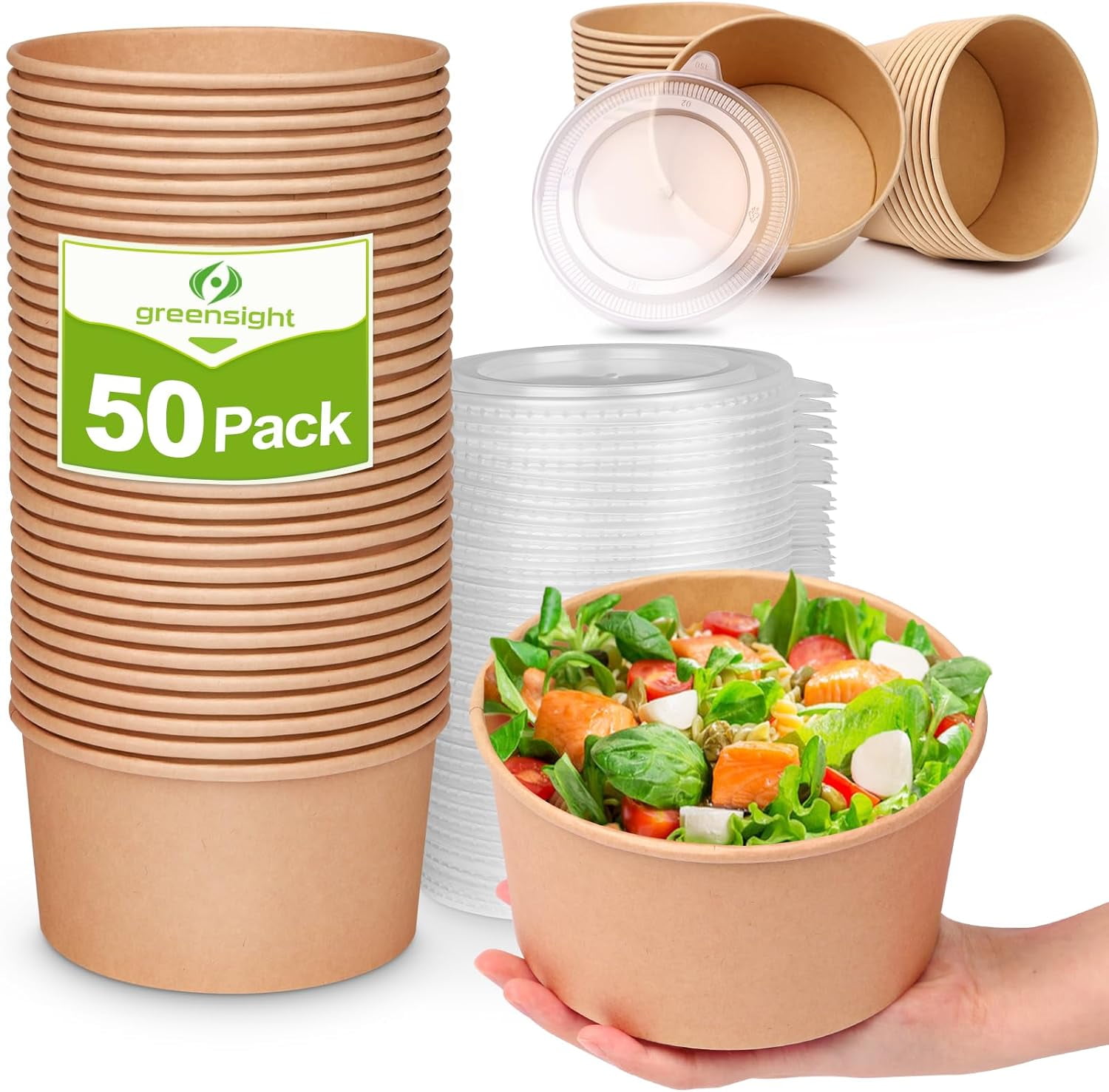 32oz Large Paper Bowls With Lids - 50 Pack Disposable, Biodegradable ...