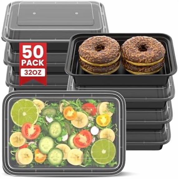 32oz Meal Prep Containers [50-Pack], Reusable Bento Box with Easy-Snap ...
