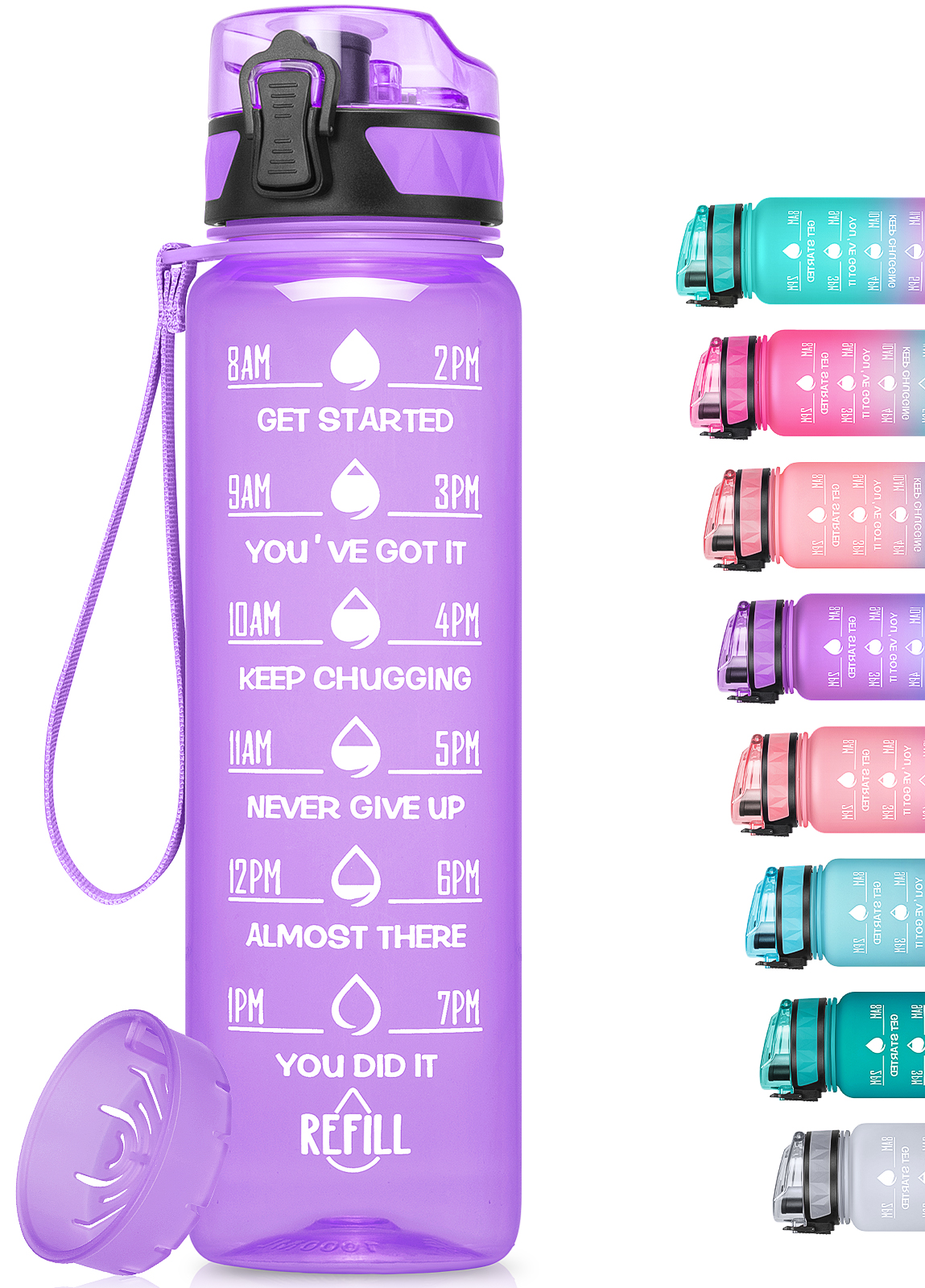 32oz Motivational Water Bottles with Time Marker & Straw, Leak-proof BPA Free Non-Toxic 1L ...