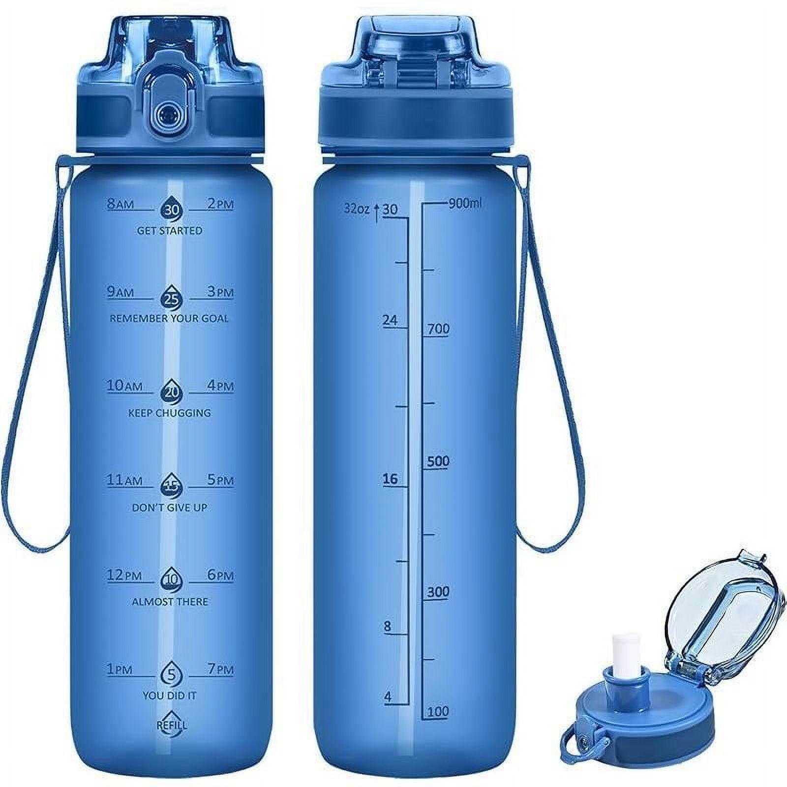 32oz Motivational Water Bottles with Time Marker & Fruit Strainer, Single Color Water Bottle ...