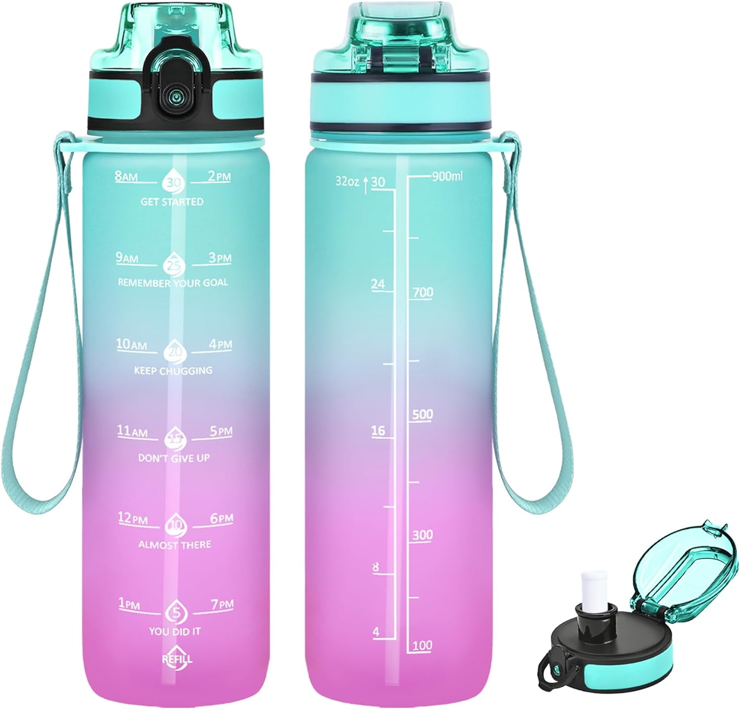 32oz Motivational Water Bottles with Time Marker & Fruit Strainer ...