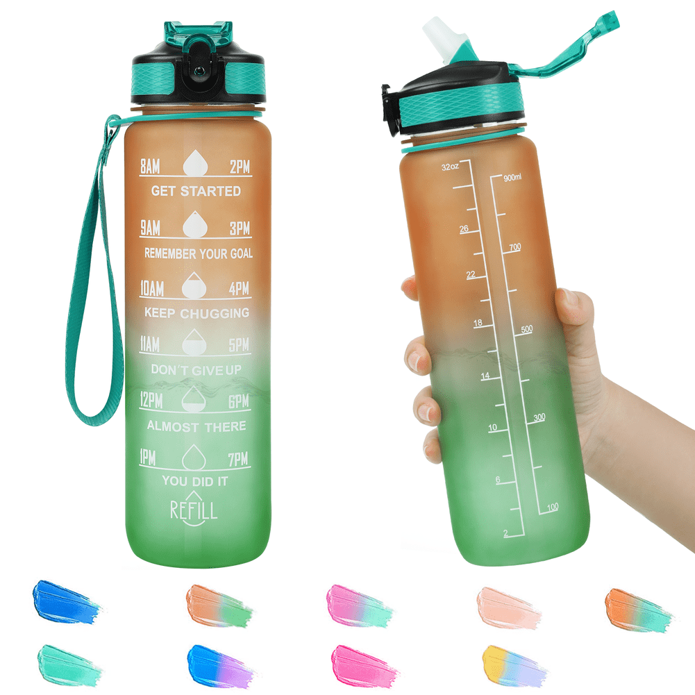 32oz Motivational Water Bottles with Time Marker & Straw, Leak-proof BPA Free Non-Toxic 1L ...