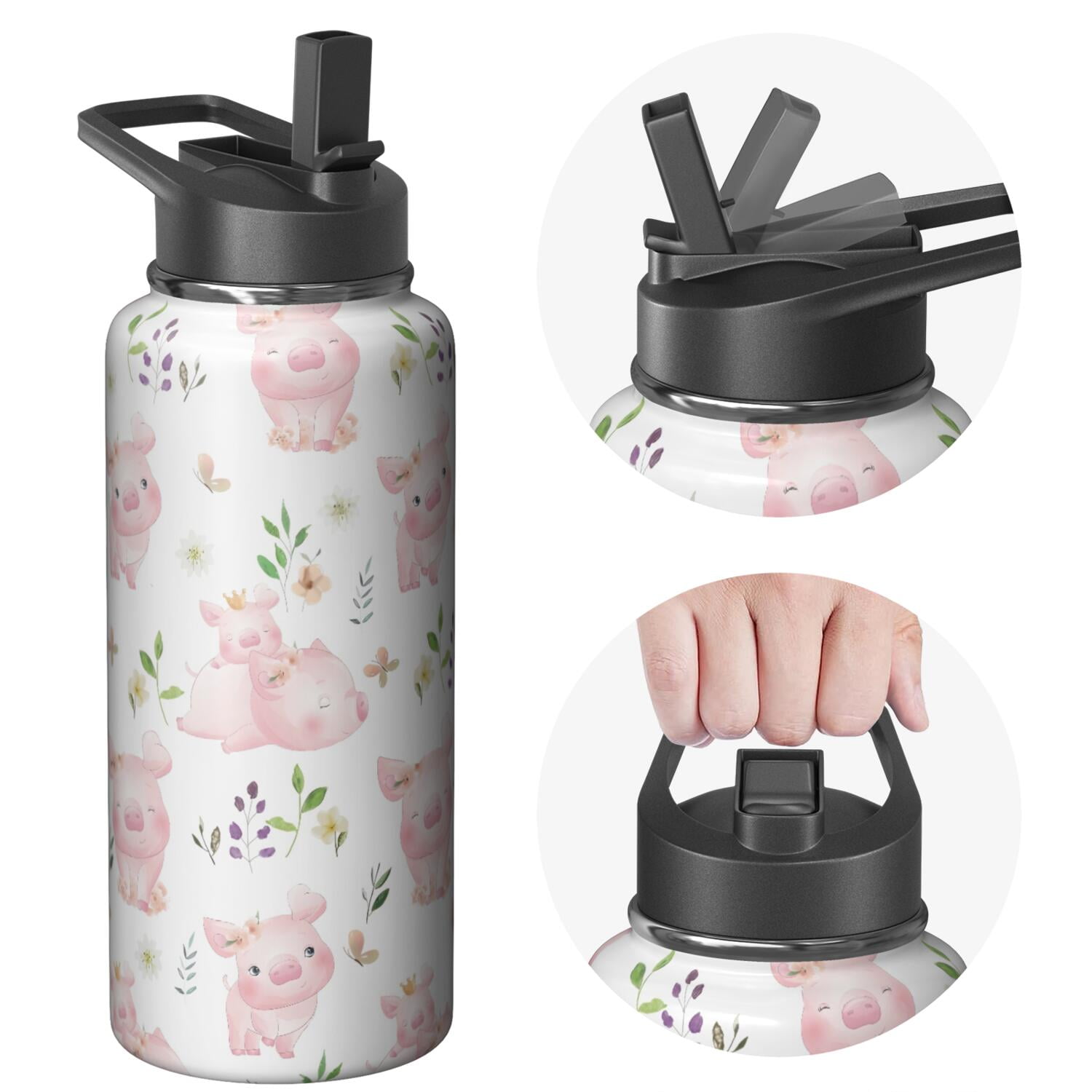 32oz Pig Themed Design Pig Themed Water Bottle Camping & Hiking Vacuum ...