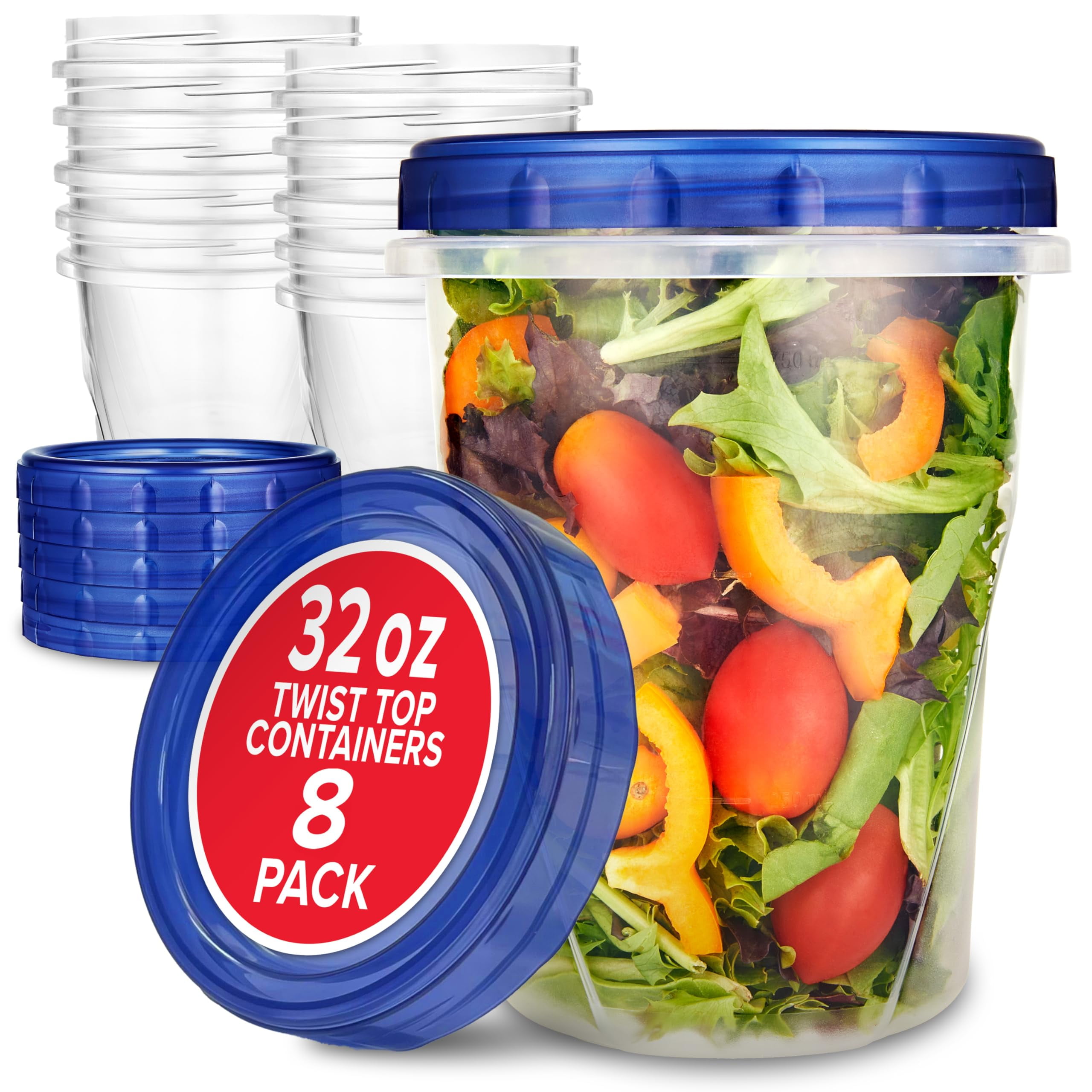 32oz Plastic Containers with Twist Top Lids (8 Pack) – Quart Freezer ...