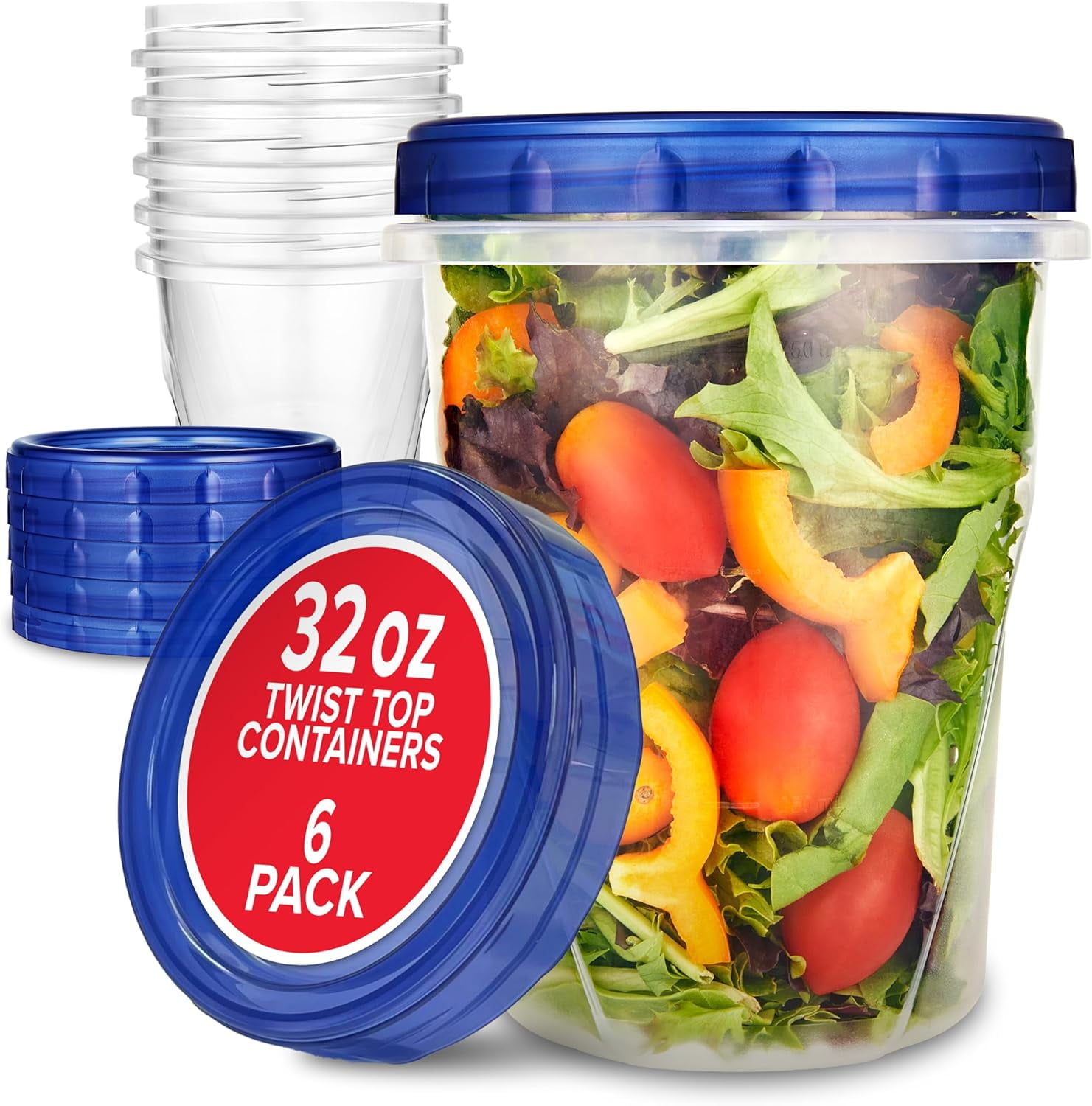 32oz Plastic Containers with Twist Top Lids (6 Pack), Quart Freezer ...