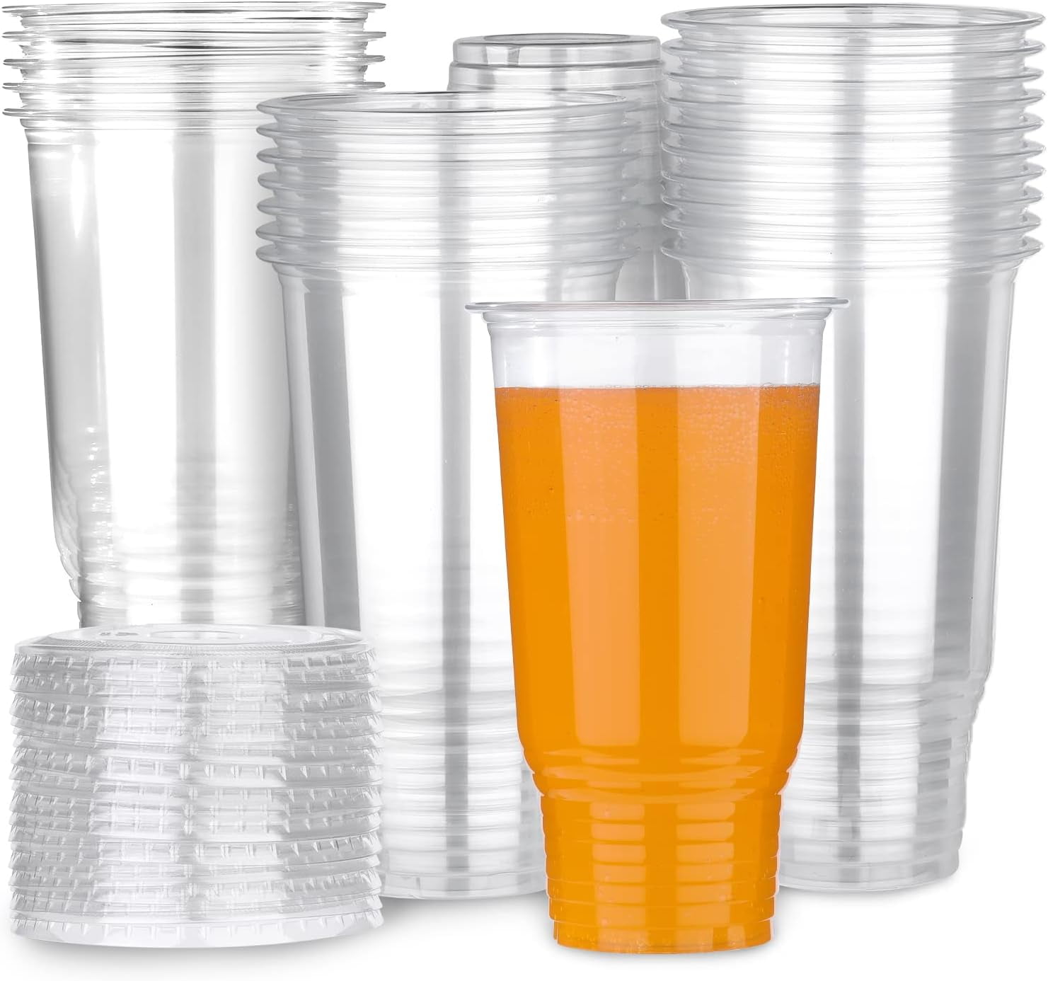 32oz Plastic Cups with Lids, 40 Count Disposable Clear Cups for Dessert ...