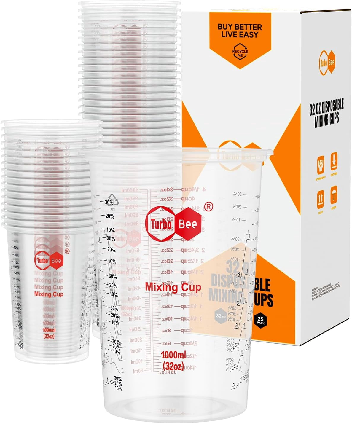 32oz Resin Mixing Cups - [Anti-Stuck Design] 25 Pack 1000ml Graduated ...