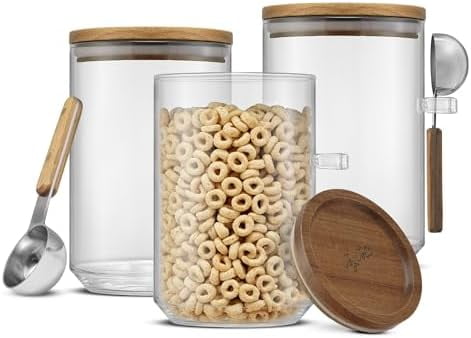 32oz Stackable Glass Storage Containers with Lids and Scoops, Airtight ...