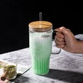32oz Vintage Glass Cup with Handle with Bamboo Lids and Straws ...
