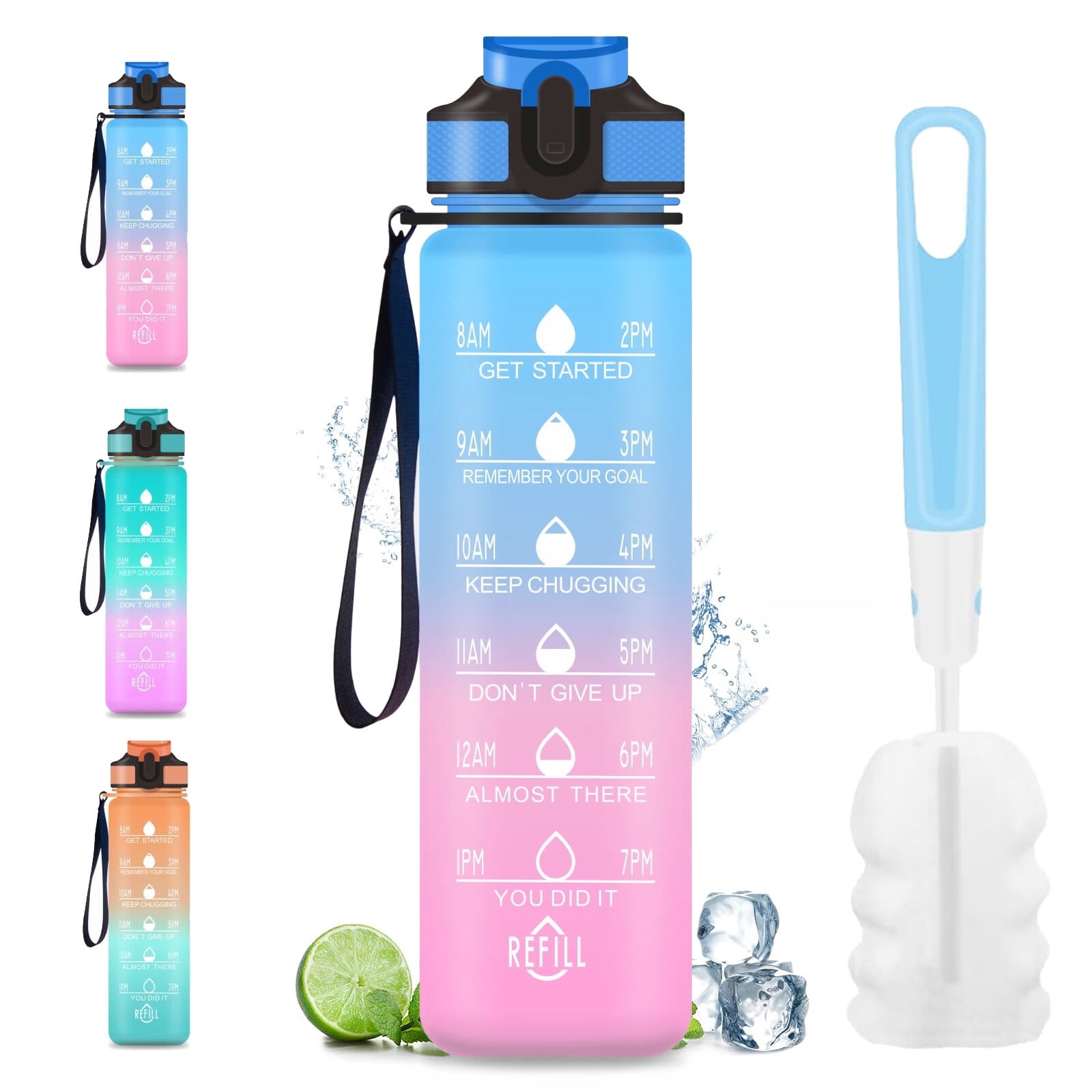 32oz Fitness Water Bottle with Time Marker, Straw Lid, Safety Lock, BPA ...