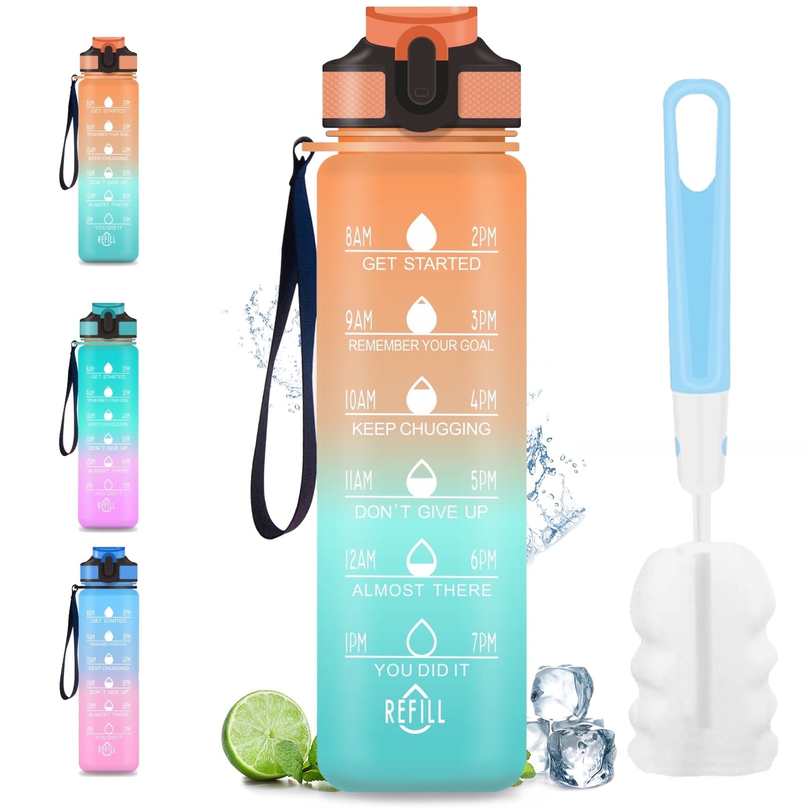 32oz Water Bottle with Time Marker & Straw lid for Gym,Motivational ...