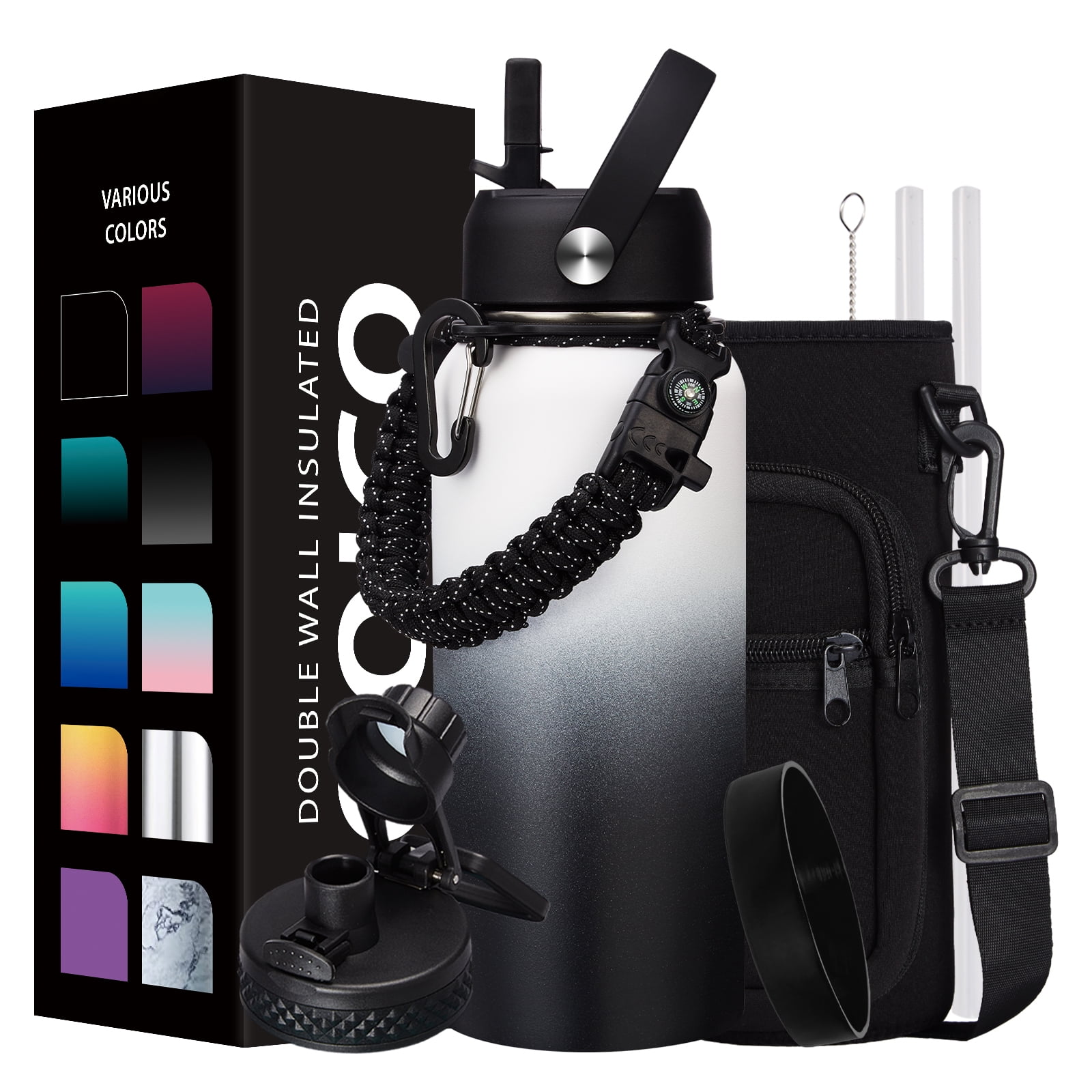 OOICO 32oz Insulated Water Bottle, Stainless Steel Flask, Paracord ...