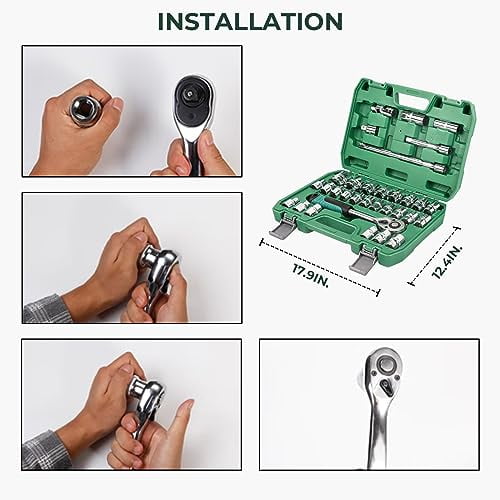 32pcs 1/2" Socket and Drive Tool Set Mechanics Tools Kit Ratchet ...