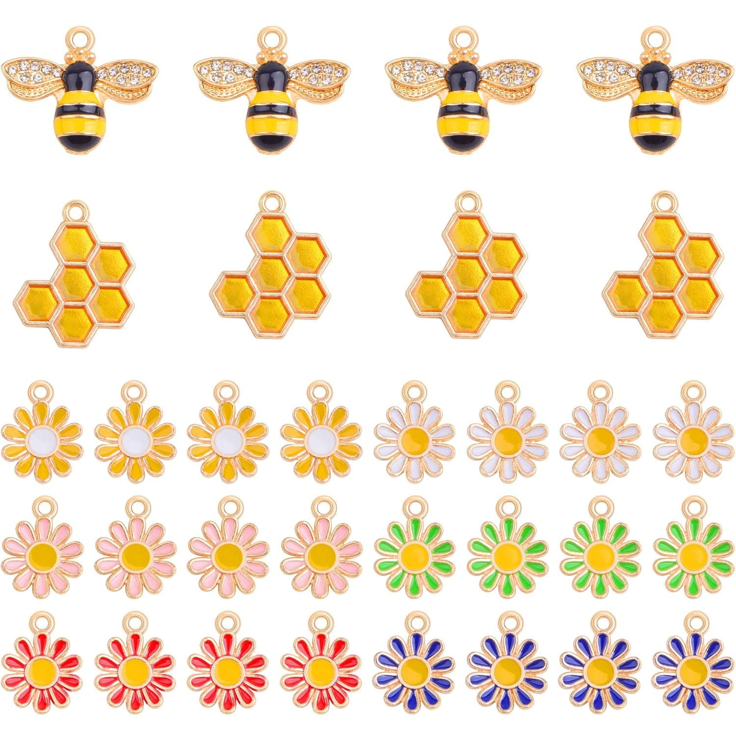 32pcs 3 Styles Enamel Sunflower Bee Charms Colorful Daisy Flower ...