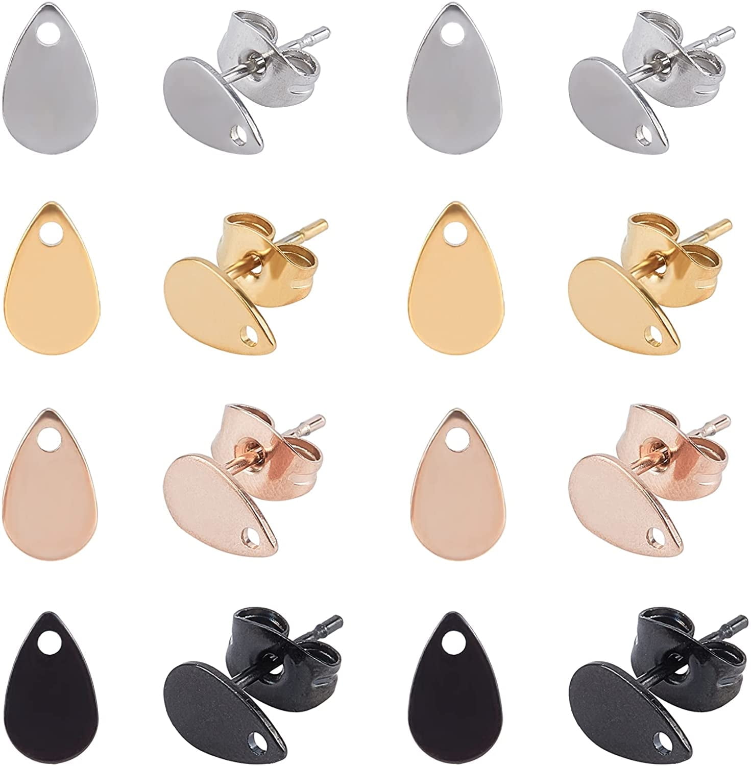 32pcs 4 Colors Teardrop Hypoallergenic Stud Earring with Earring Backs ...