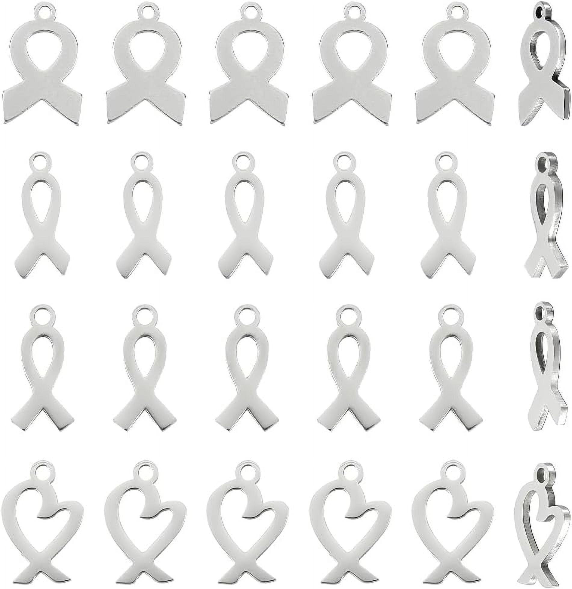 32pcs 4 Styles 14mm Long 201 Stainless Steel Awareness Ribbon Charms ...