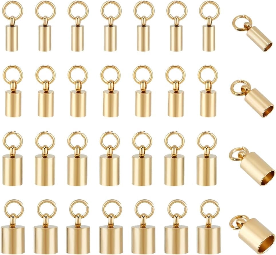 32pcs 4 Styles Stainless Steel Cord Ends Barrel End Caps Cord End Caps ...