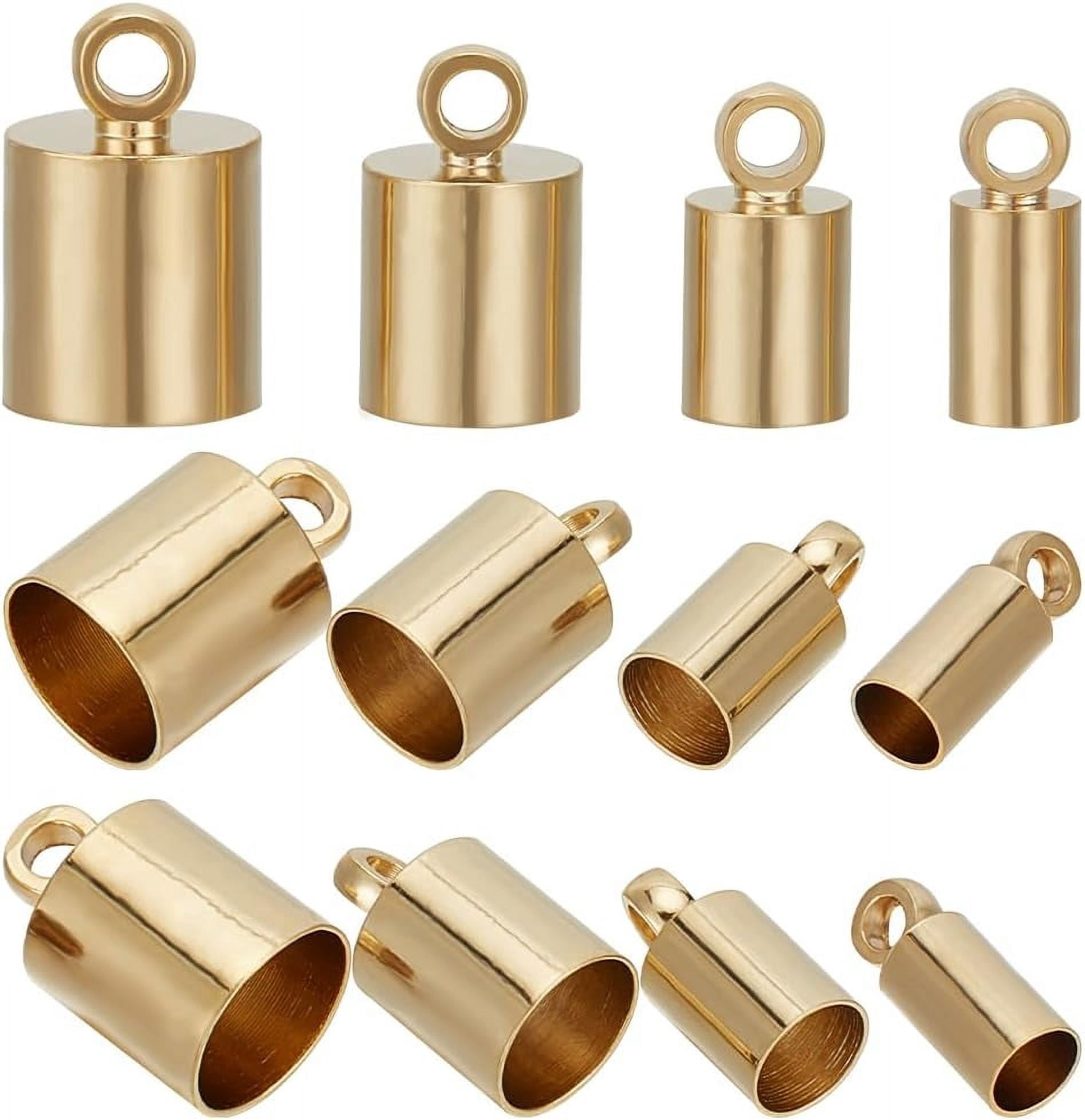 32pcs 4 style Brass Cord Ends End Caps Long-Lasting Plated Column Real ...