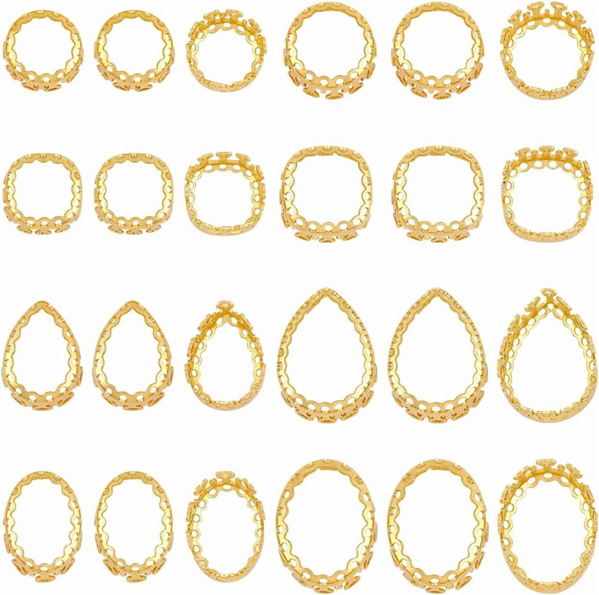 32pcs 8 Styles Golden Open Back Bezel Pendants Oval Teardrop Blank ...