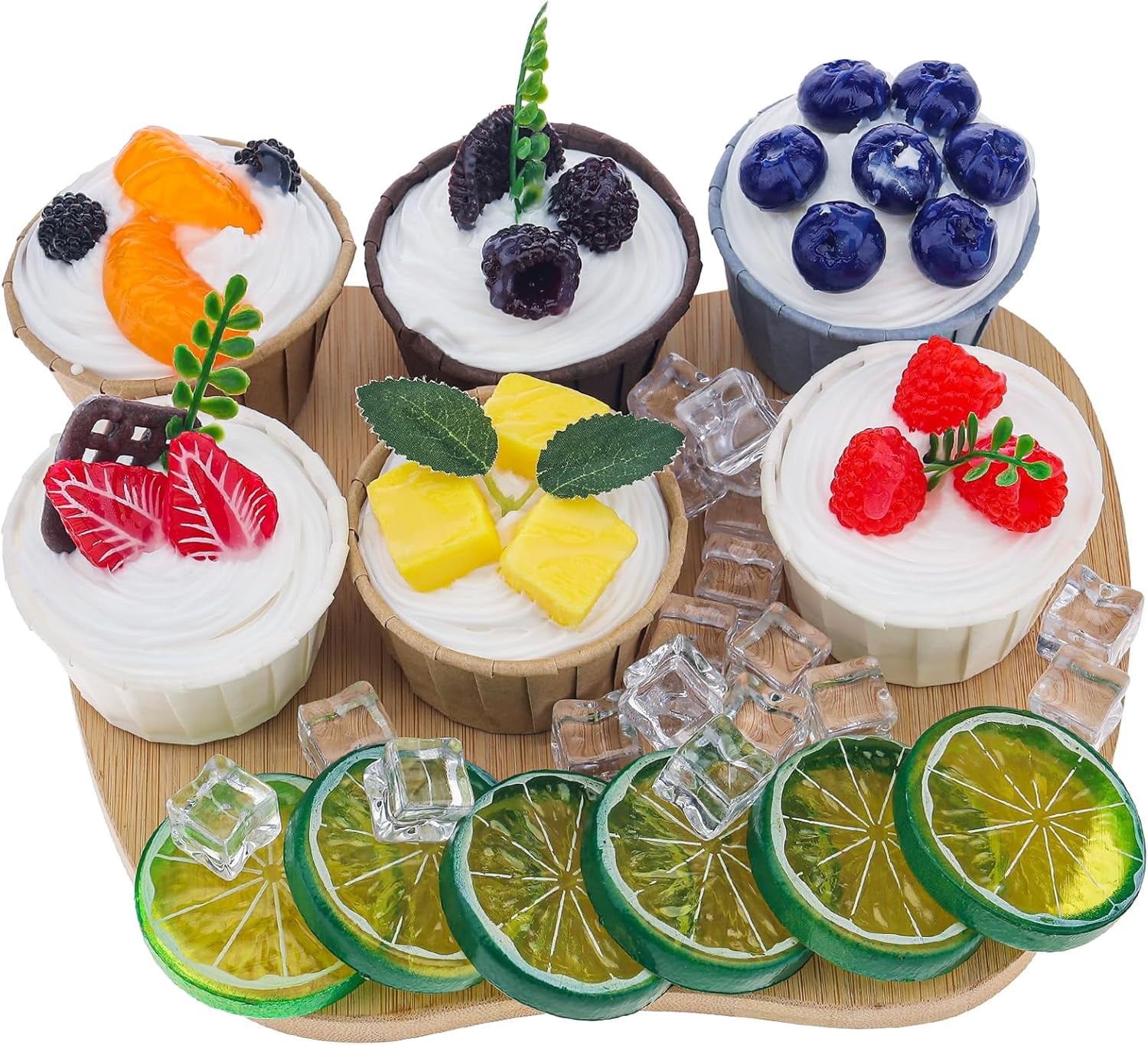 32pcs Artificial Fruit Ice Cream Cupcakes Fake Cakes Ice Cube ...