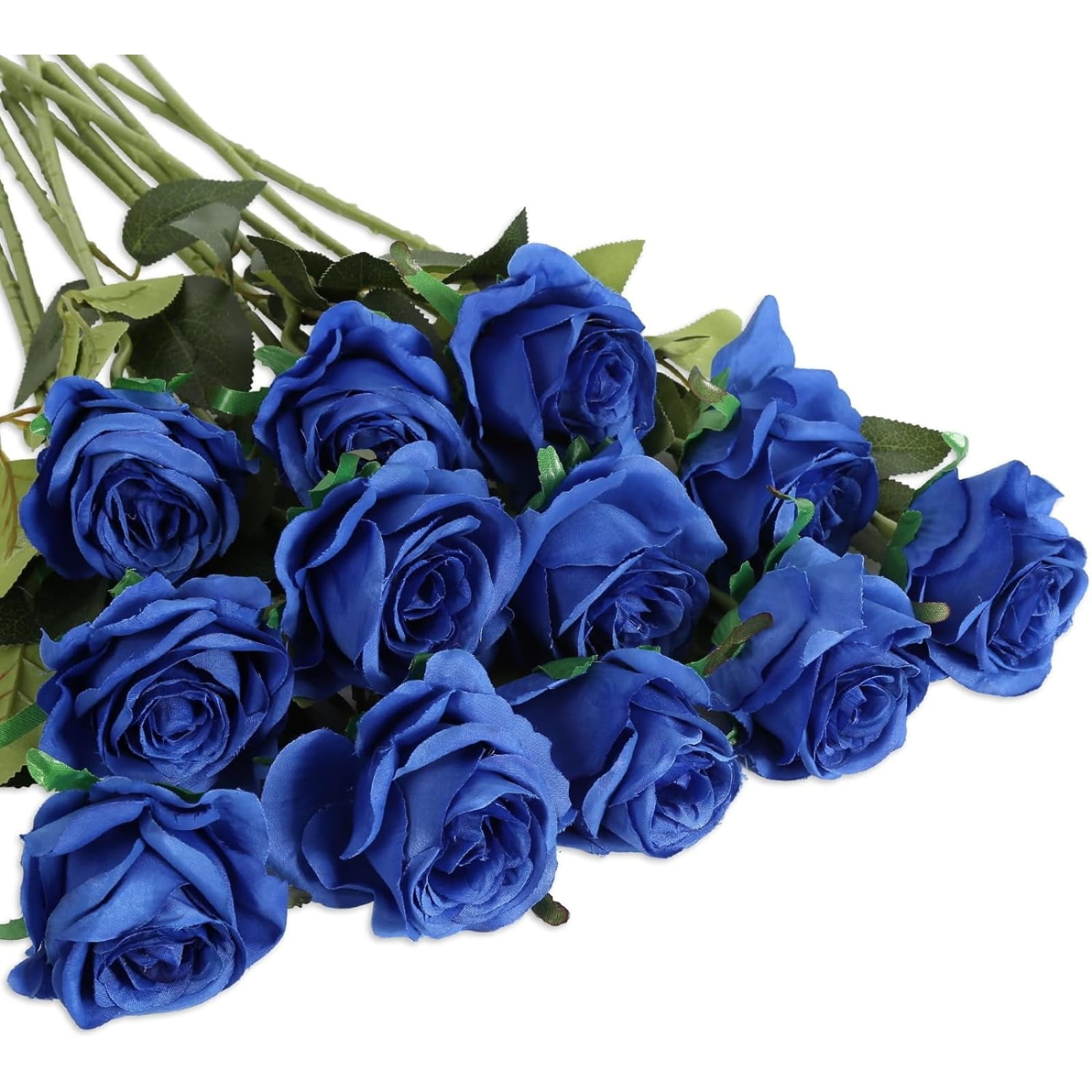 32pcs Blue Roses Artificial Flowers Bouquet - Long Stem Fake Silk Roses ...