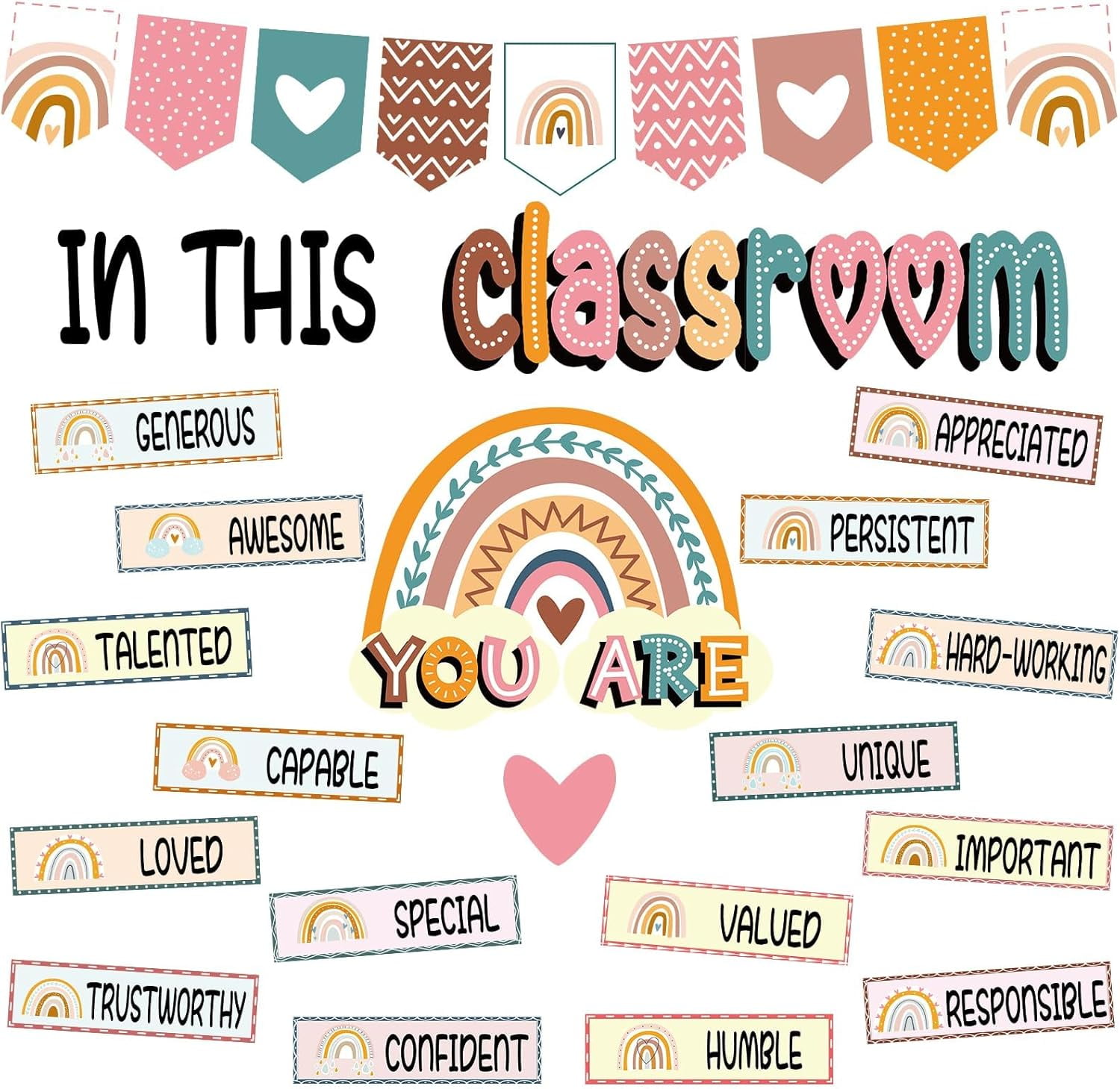 32pcs Classroom Bulletin Board Decorations Set - Boho Rainbow ...