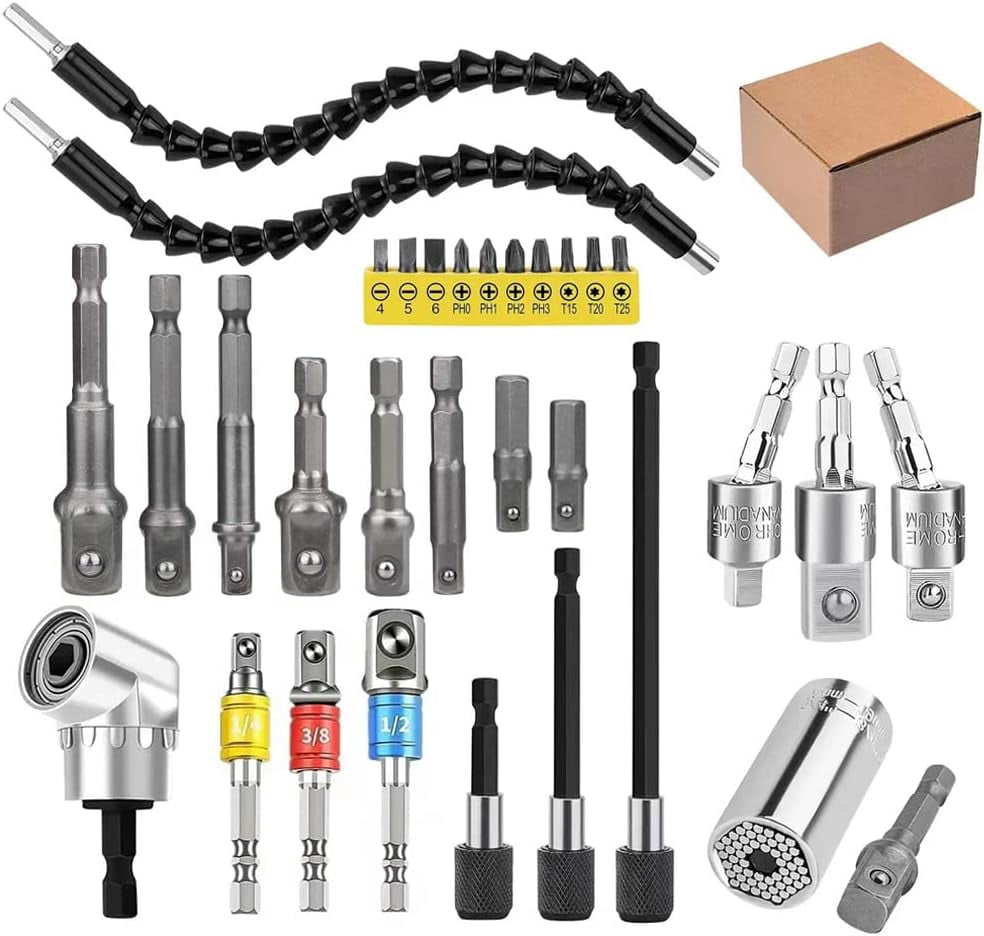 32pcs Flexible Drill Bit Extension Set, Rotatable Joint Socket 1/4 3/8 ...