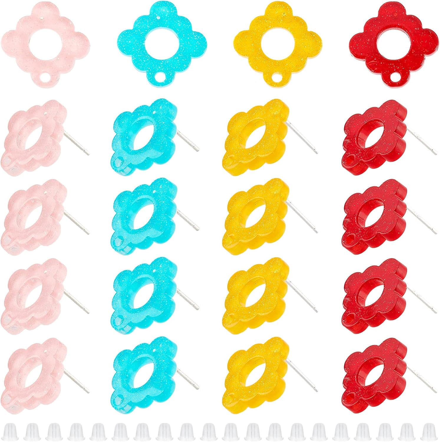 32pcs Flower Stud Earrings 4 Colors Acrylic Stud Earrings Bright Color ...