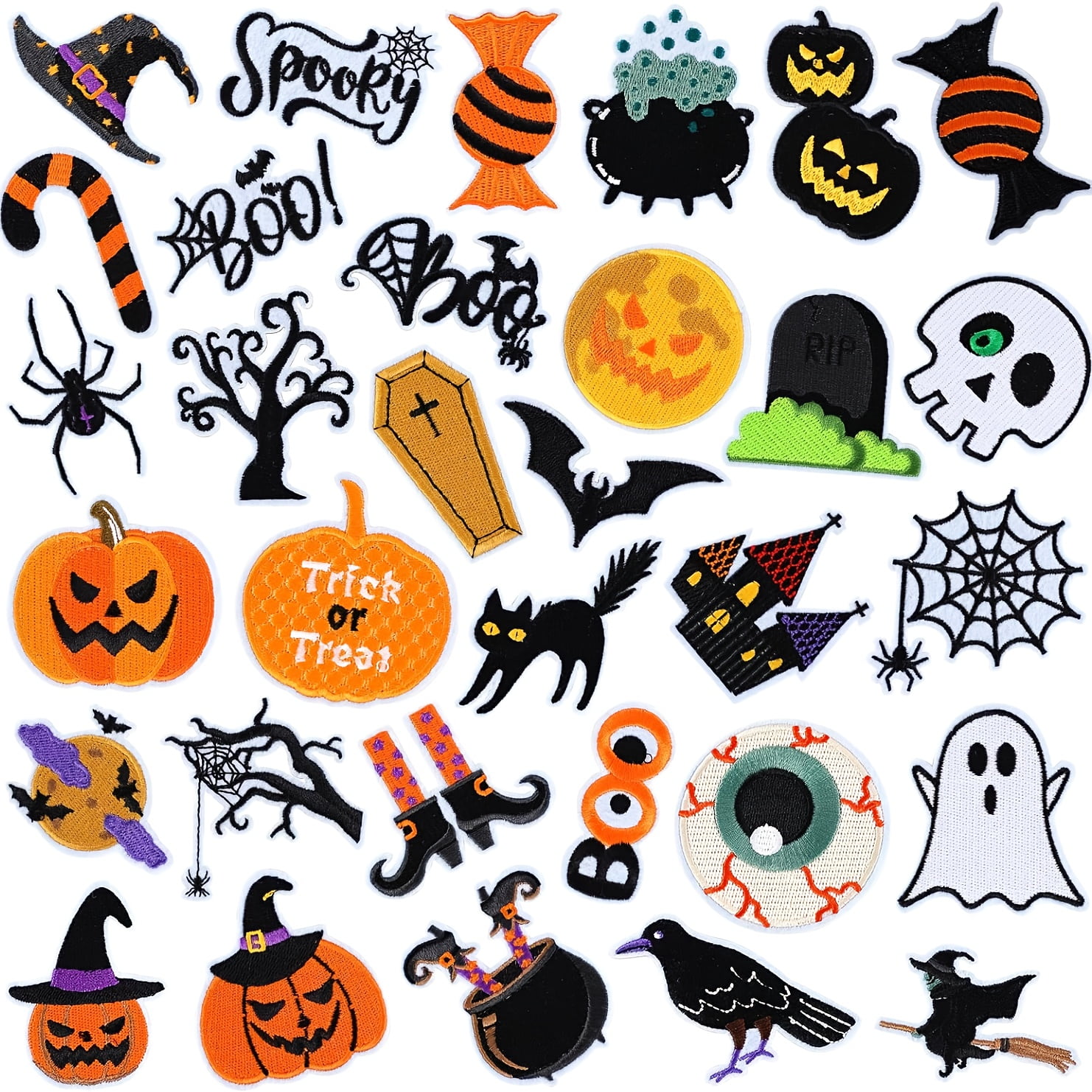 32pcs Halloween Pumpkin Iron on Patches Pumpkin, Bat,, Witches Hats ...