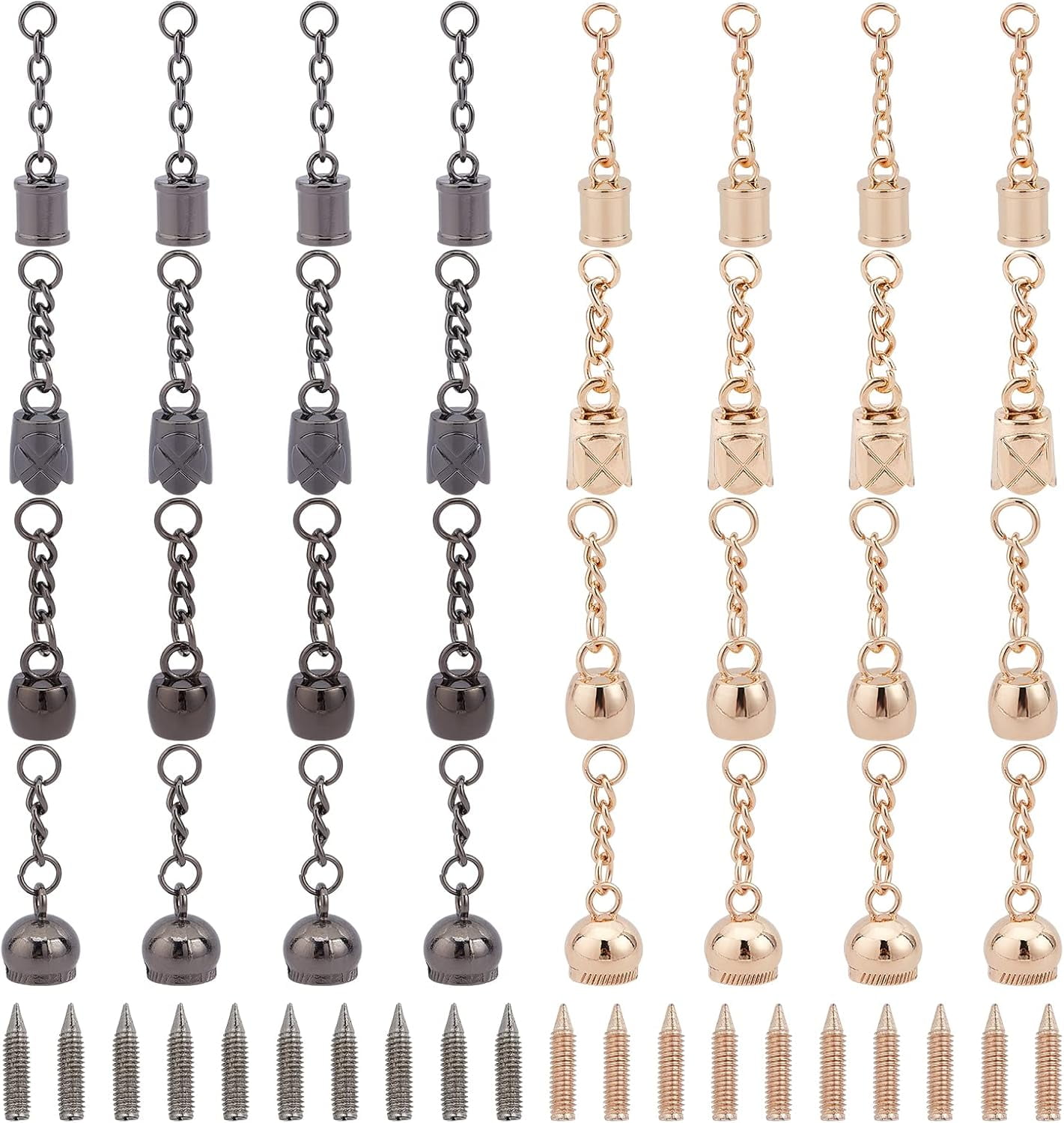 32pcs Metal Cord End Covers 4 Styles Barrel Cord Ends Leather Cord ...