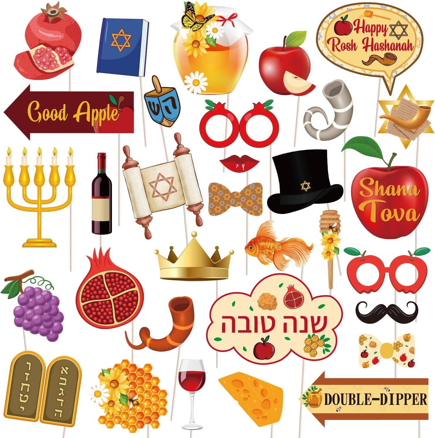 32pcs Rosh Hashanah Photo Booth Props, Shana Tova Party Photo Props Kit ...