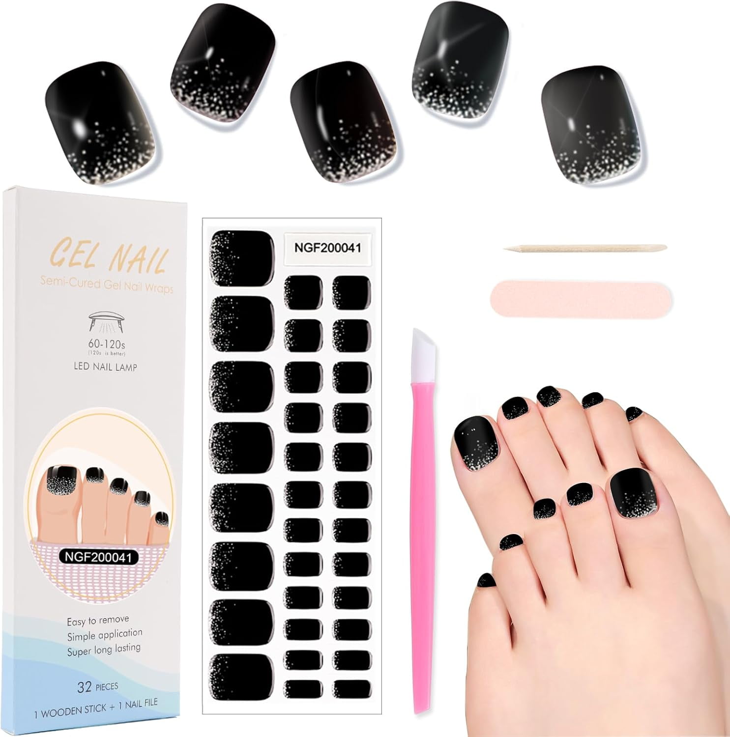 32pcs Semi Cured Gel Toenail Strips, Gel Pedicure Strips, Toe Nail ...