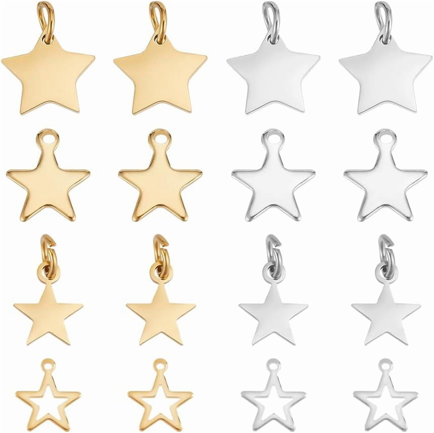 32pcs Stainless Steel Star Charms 4 Styles Pentagram Pendants 7-12mm ...