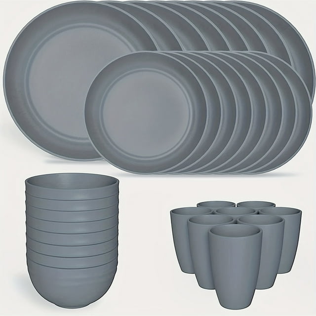 MeeA Unbreakable Lightweight Dinnerware Set for 8, Gray, 32 Piece ...