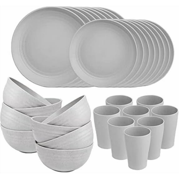 32pcs Wheat Straw Dinnerware Sets for 8,Plates and Bowls Sets,Reusable ...