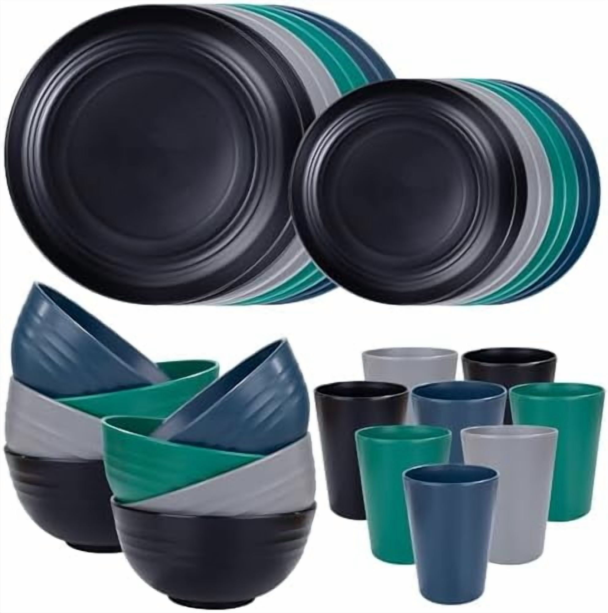32pcs Wheat Straw Dinnerware Sets,Plastic Plates and Bowls Sets for 8 ...