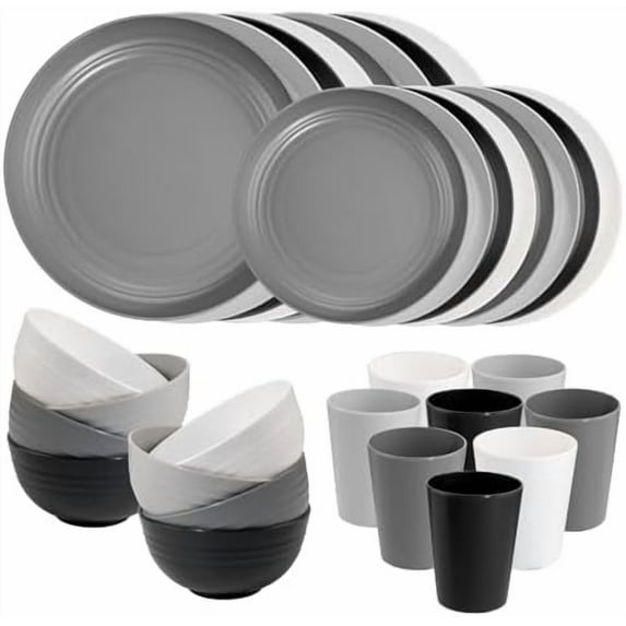 32pcs Wheat Straw Dinnerware Sets,Plates and Bowls Sets,Reusable ...