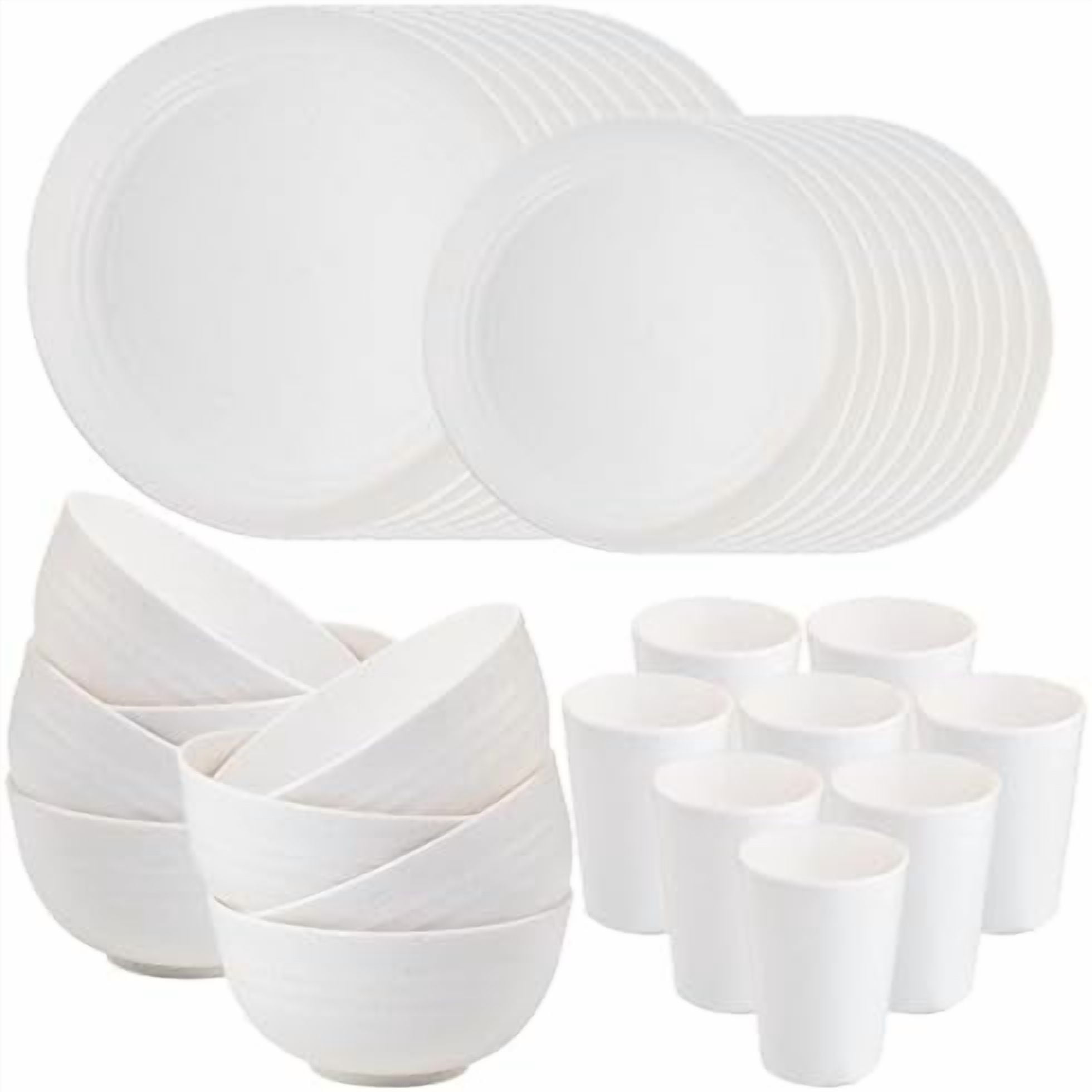 32pcs Wheat Straw Dinnerware Sets, White Dishes for 8, Plates and Bowls ...
