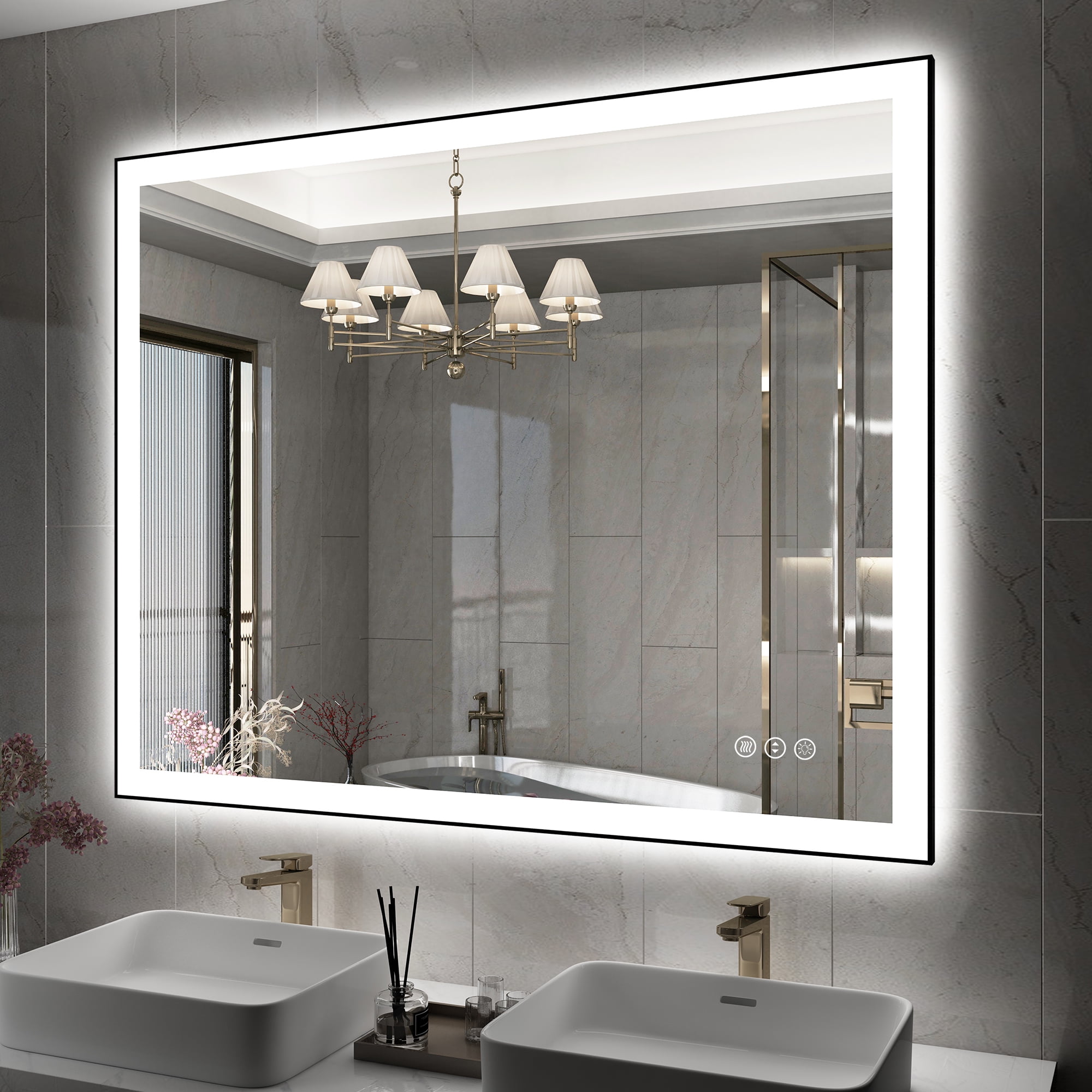 32x 40 Inch Rectangle LED lights Bathroom Mirror for Wall, Black ...