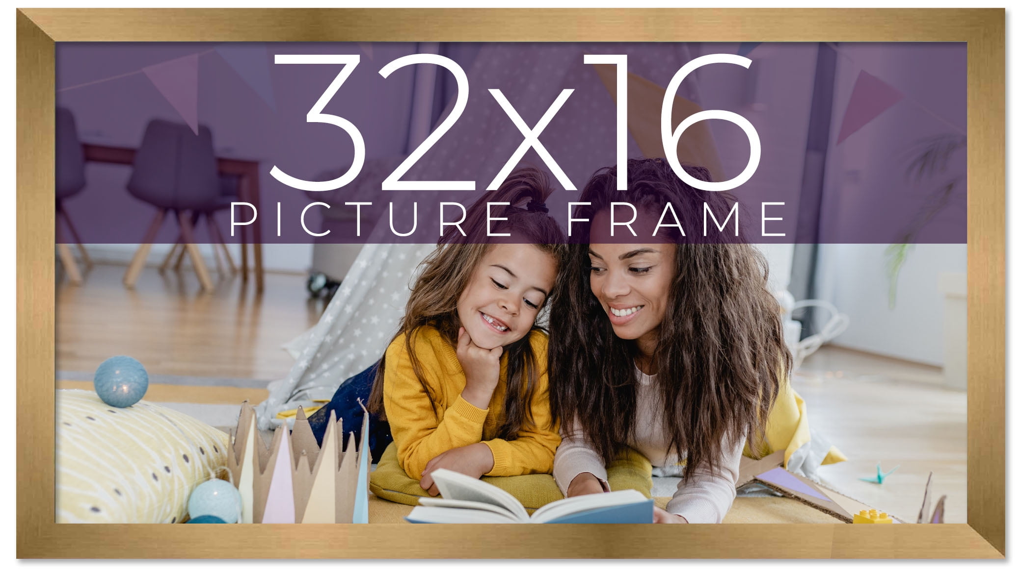 32x16 Frame Gold Bronze Solid Wood Picture Frame Width 0.75 Inches ...