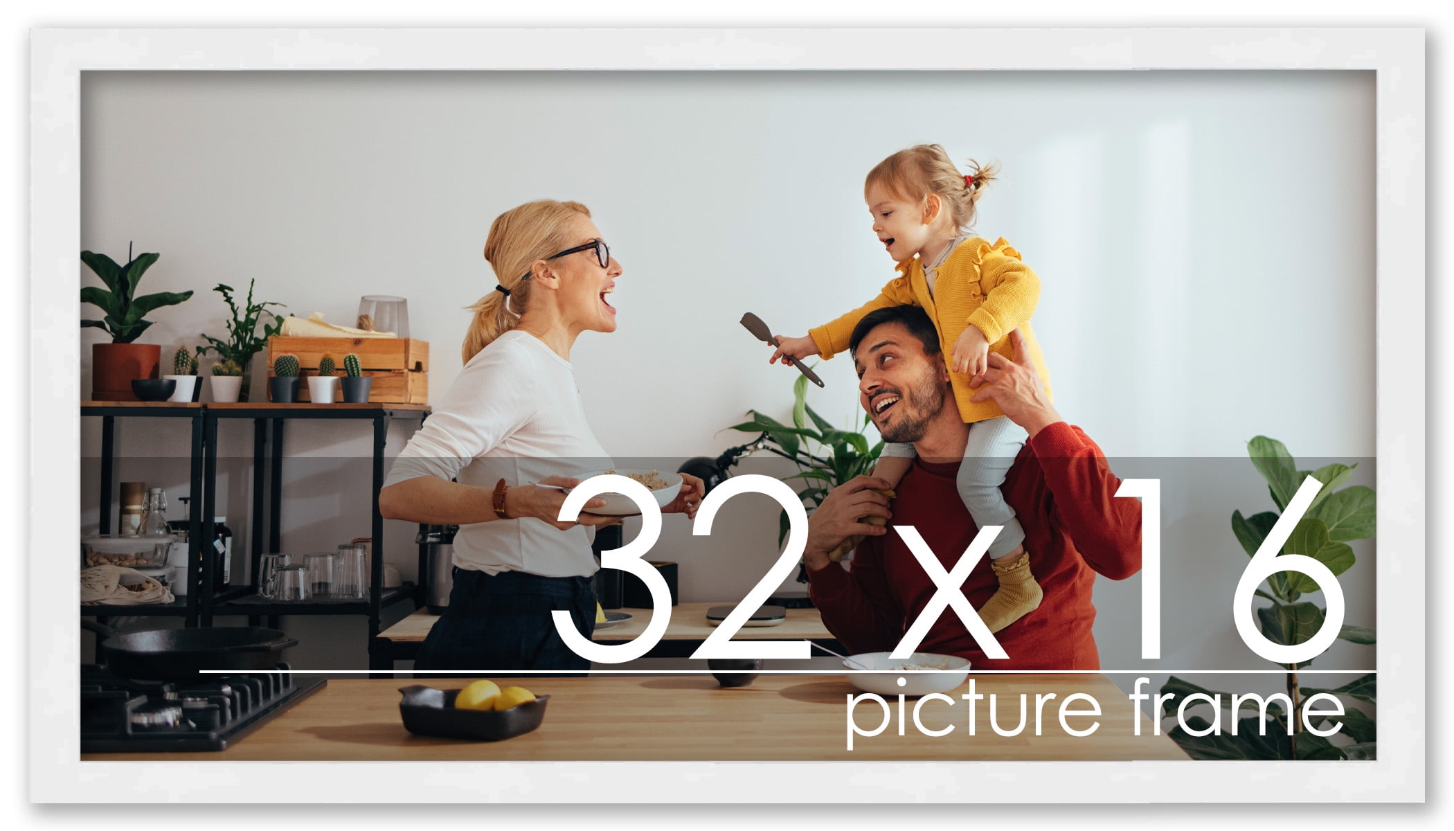 32x16 White Wood Picture Frame - UV Acrylic, Foam Board Backing ...