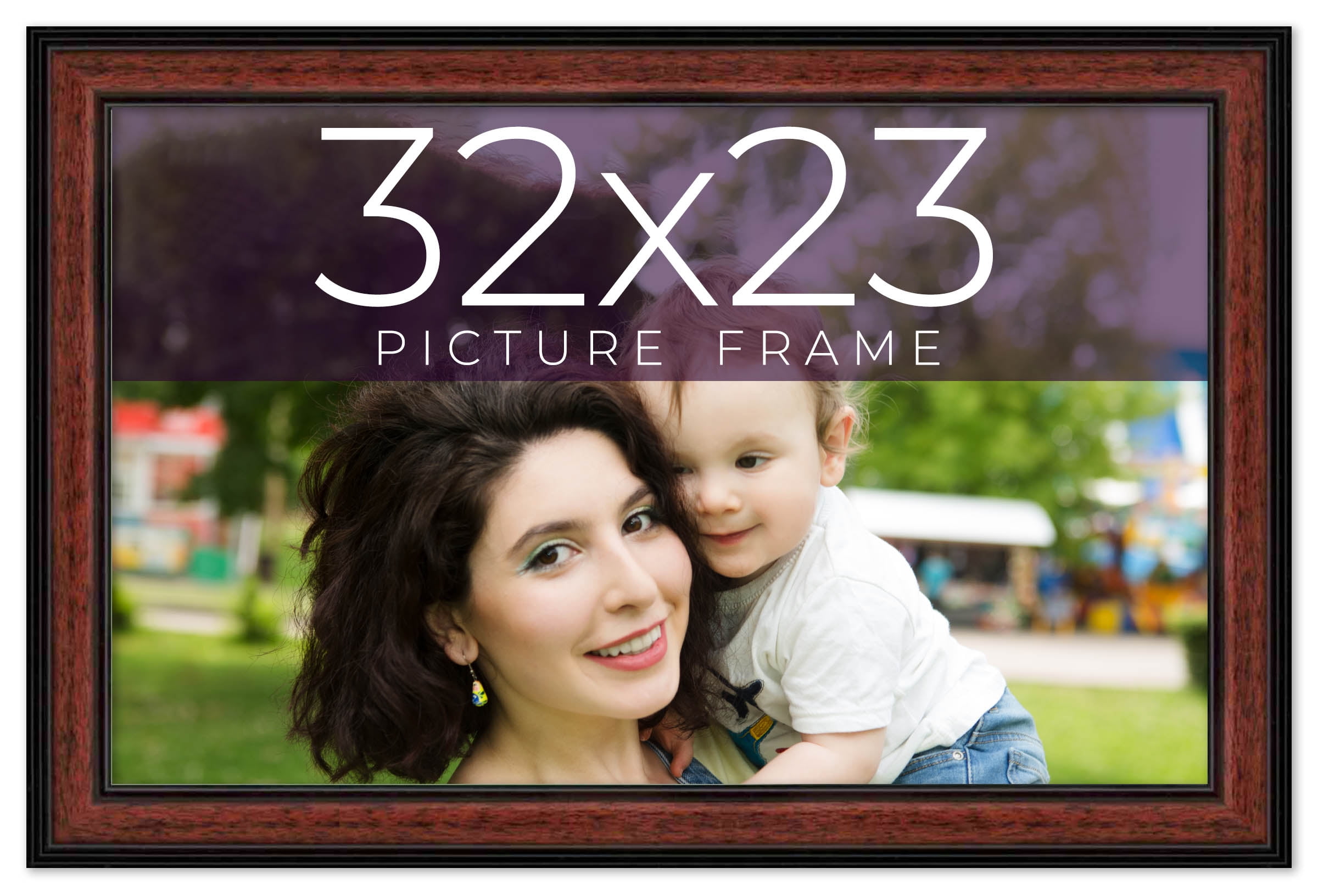 32x23 Frame Executive Brown Round Mahogany Finish Solid Wood Picture ...
