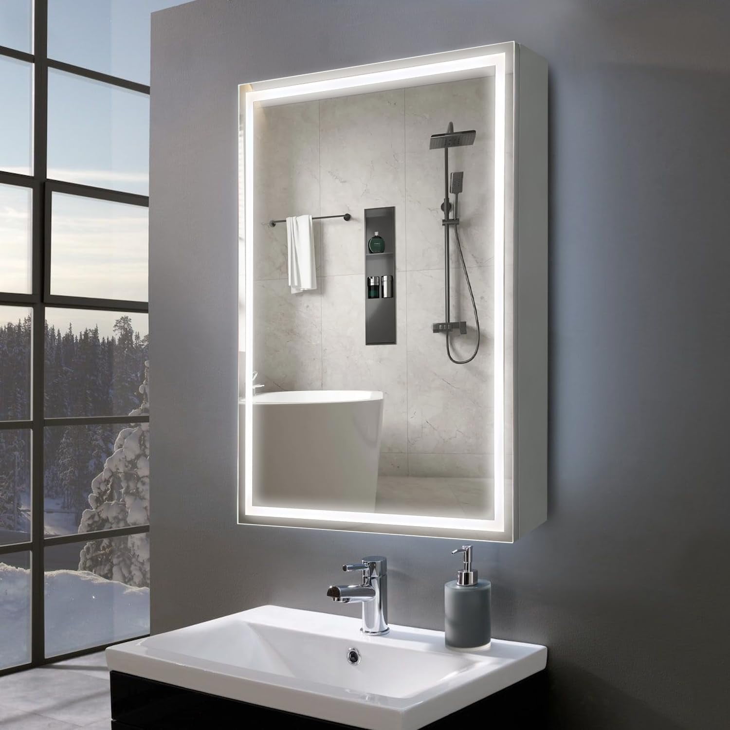 32x24inch LED Medicine Cabinet Lighted Bathroom Mirror, Defogger ...